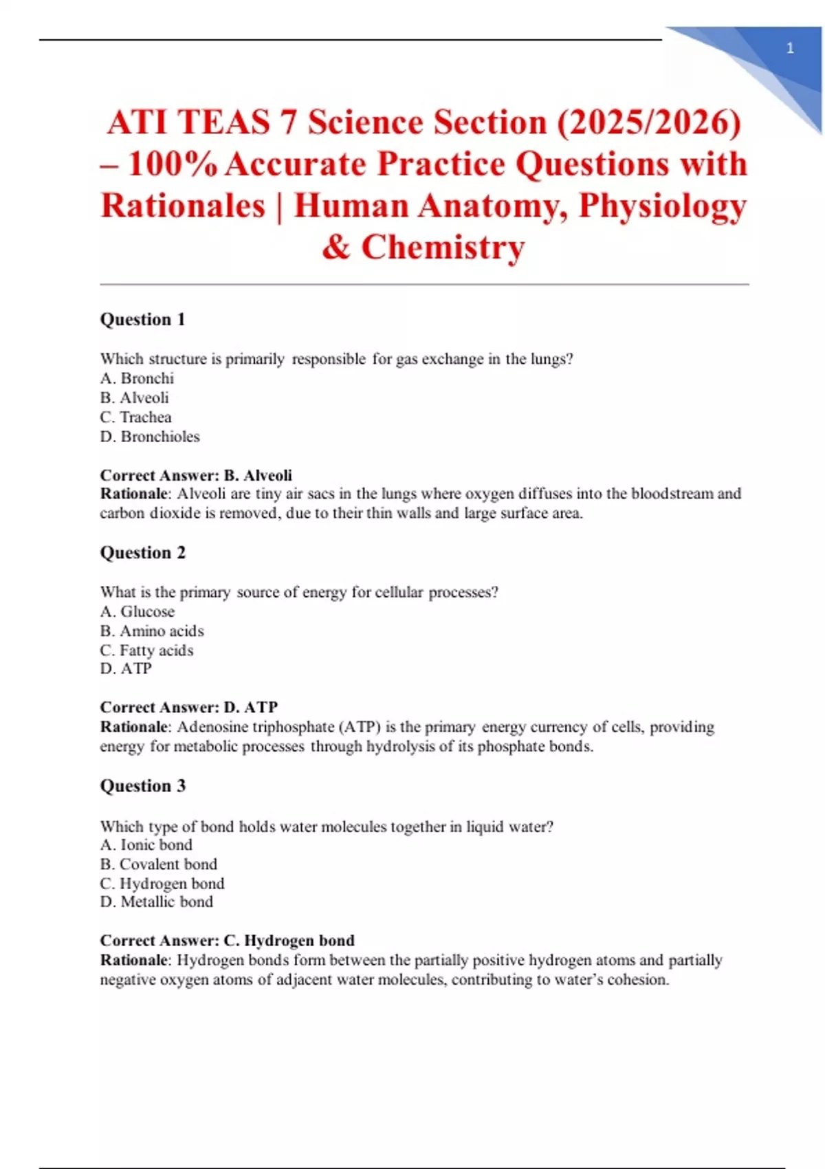 ATI TEAS 7 Science Section (2025/2026) – 100% Accurate Practice ...