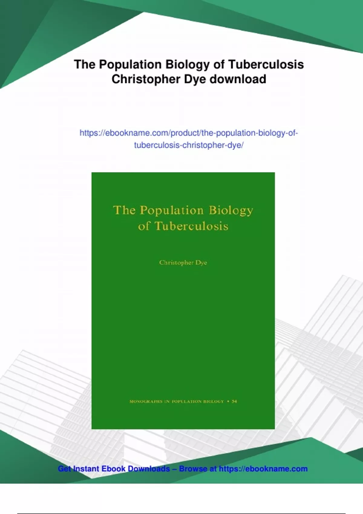 Summary The Population Biology of Tuberculosis Christopher Dye ...