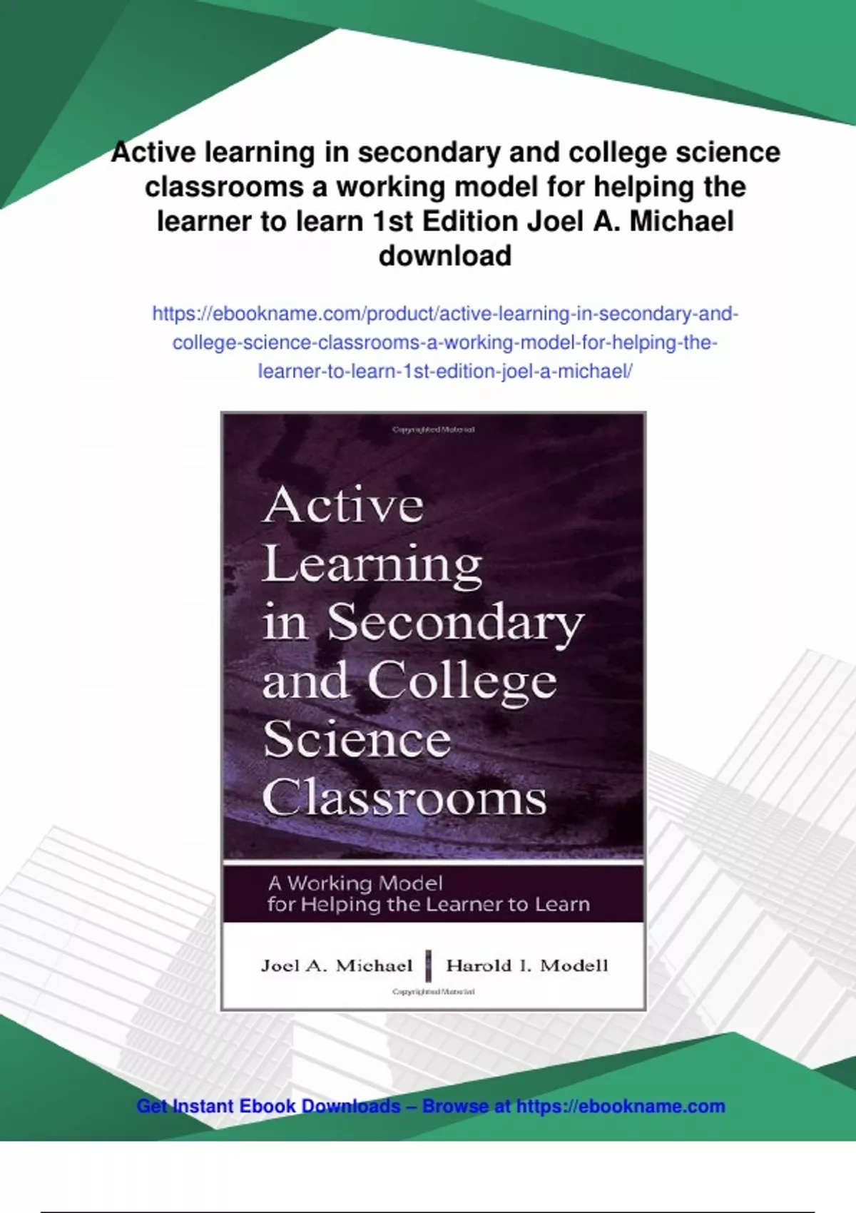 Summary Active learning in secondary and college science classrooms a ...
