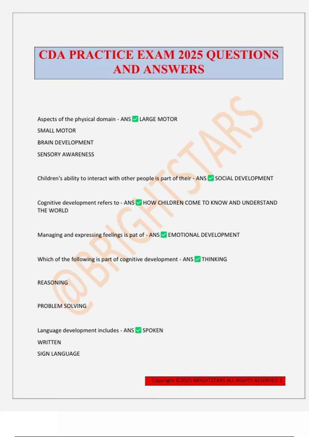 CDA PRACTICE EXAM 2025 QUESTIONS AND ANSWERS - CDA - Stuvia US