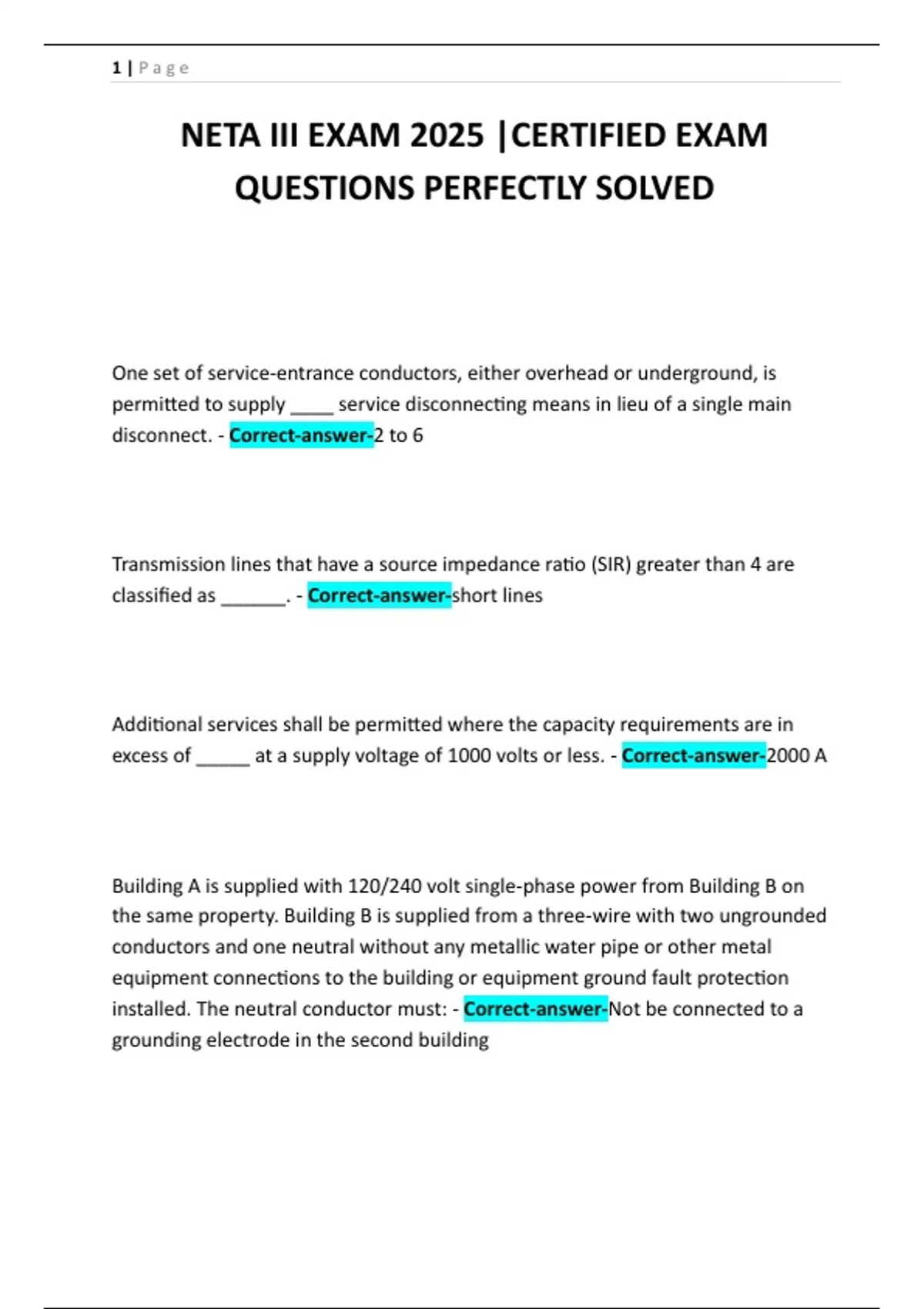 NETA III EXAM 2025 |CERTIFIED EXAM QUESTIONS PERFECTLY SOLVED - NETA ...