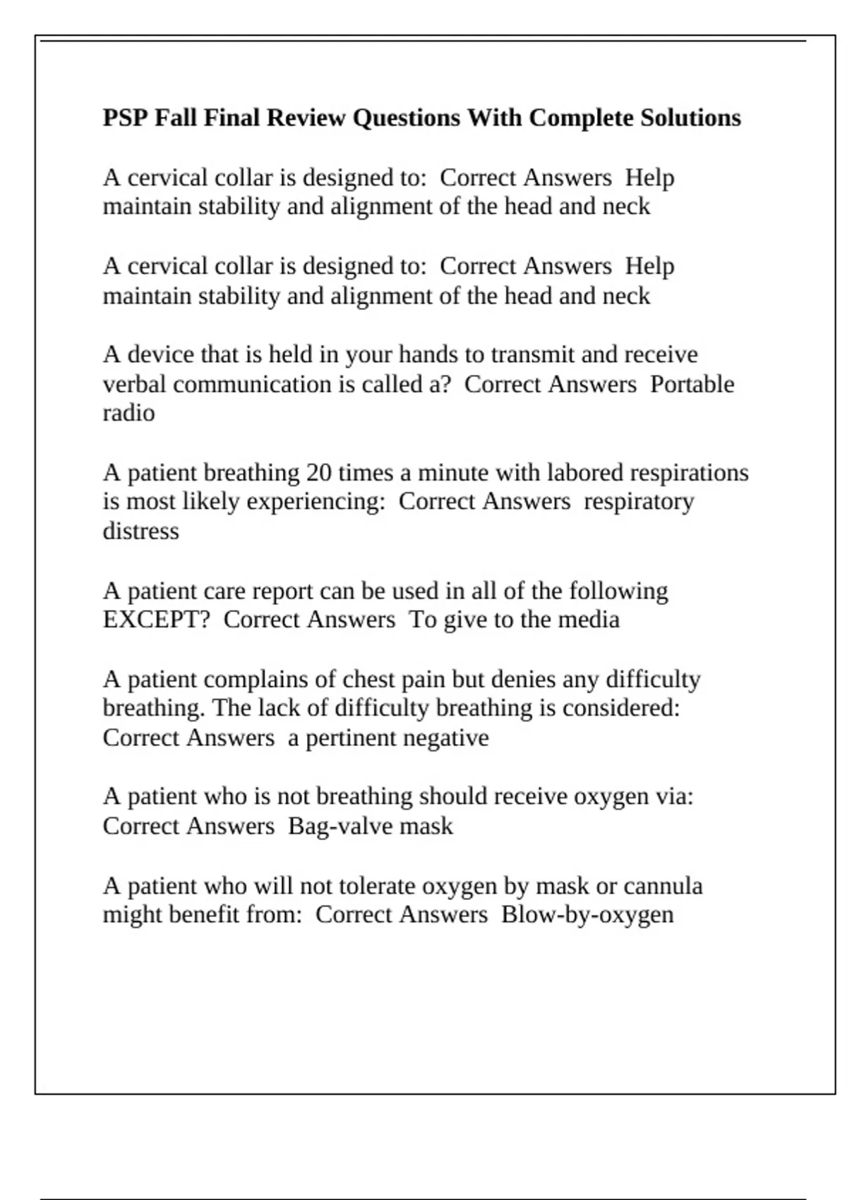 PSP Fall Final Review Questions With Complete Solutions - PSP - Stuvia US