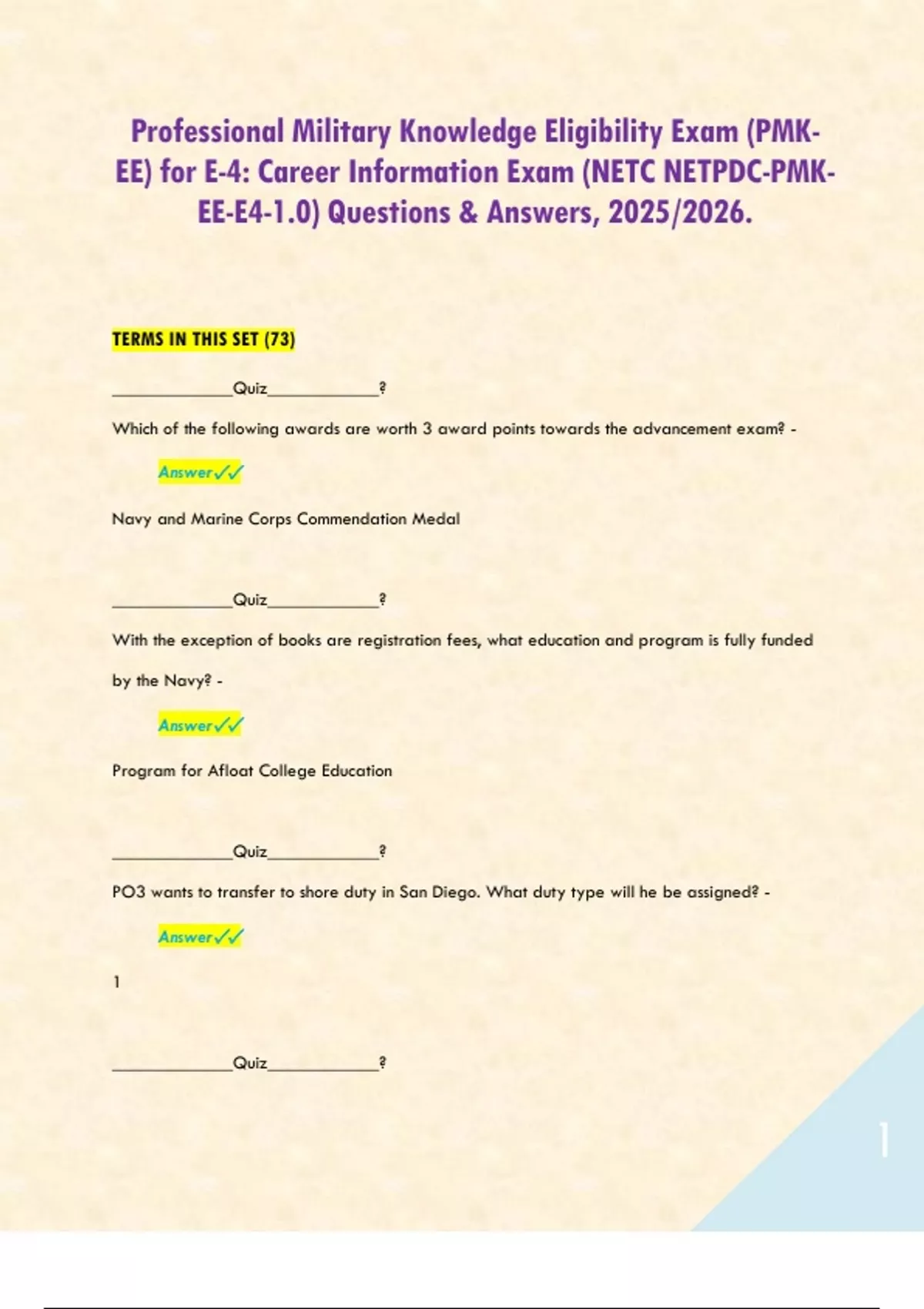 Professional Military Knowledge Eligibility Exam (PMK-EE) for E-4 ...