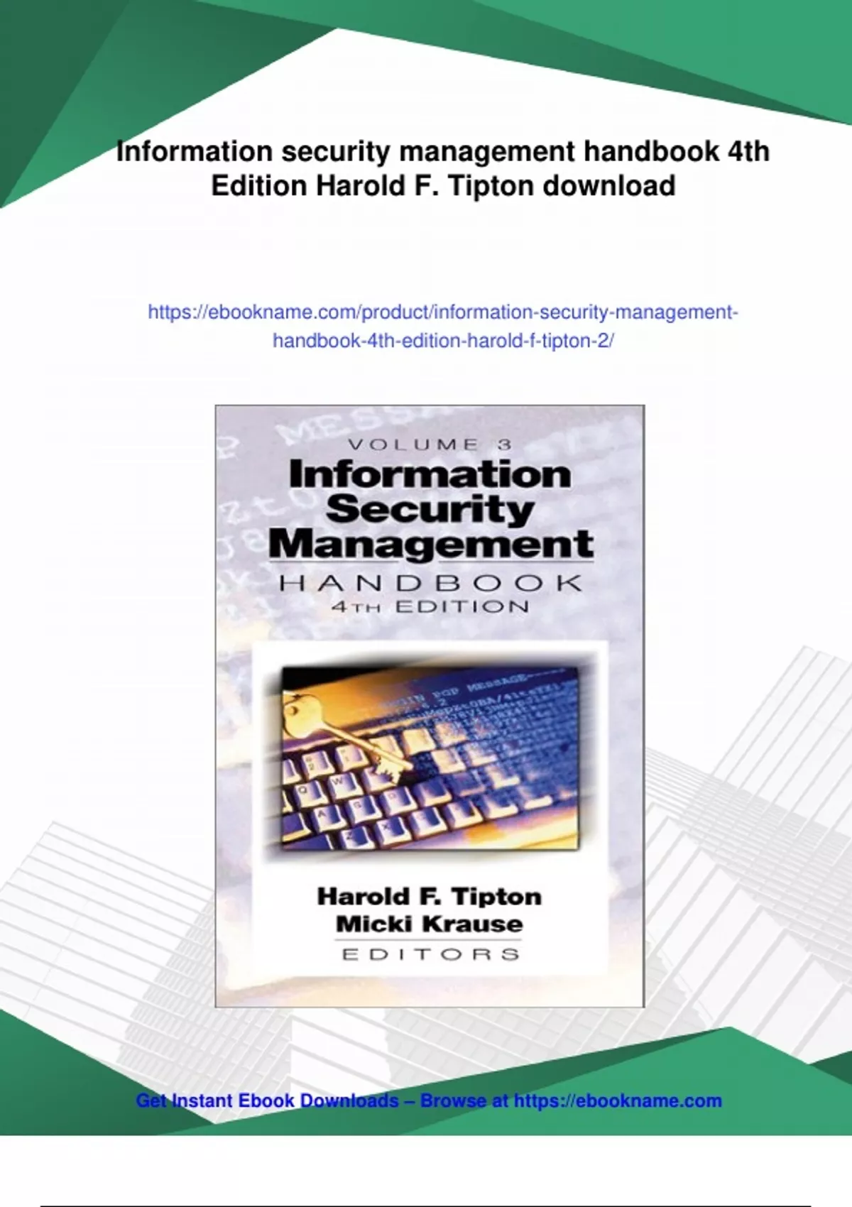 Summary Information security management handbook 4th Edition Harold F ...