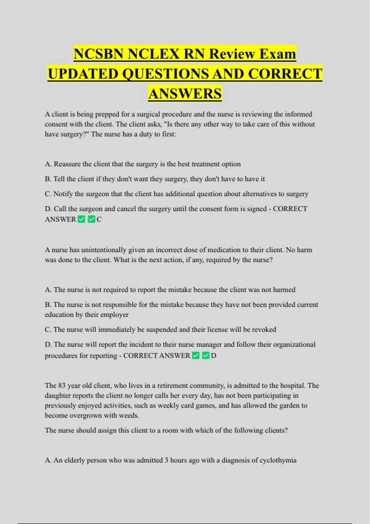 NCSBN NCLEX RN Review Exam UPDATED QUESTIONS AND CORRECT ANSWERS ...