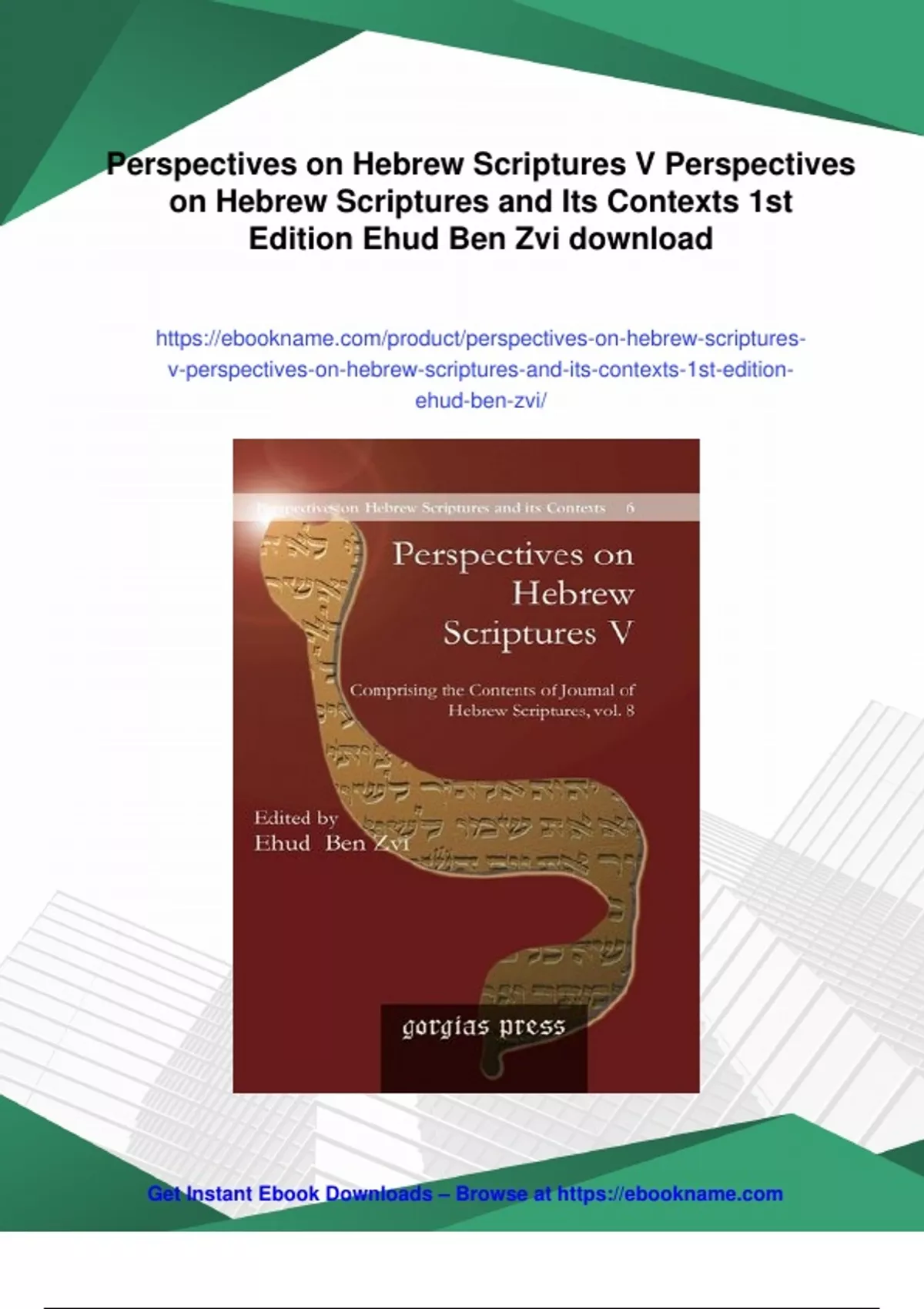 Summary Perspectives on Hebrew Scriptures V Perspectives on Hebrew ...