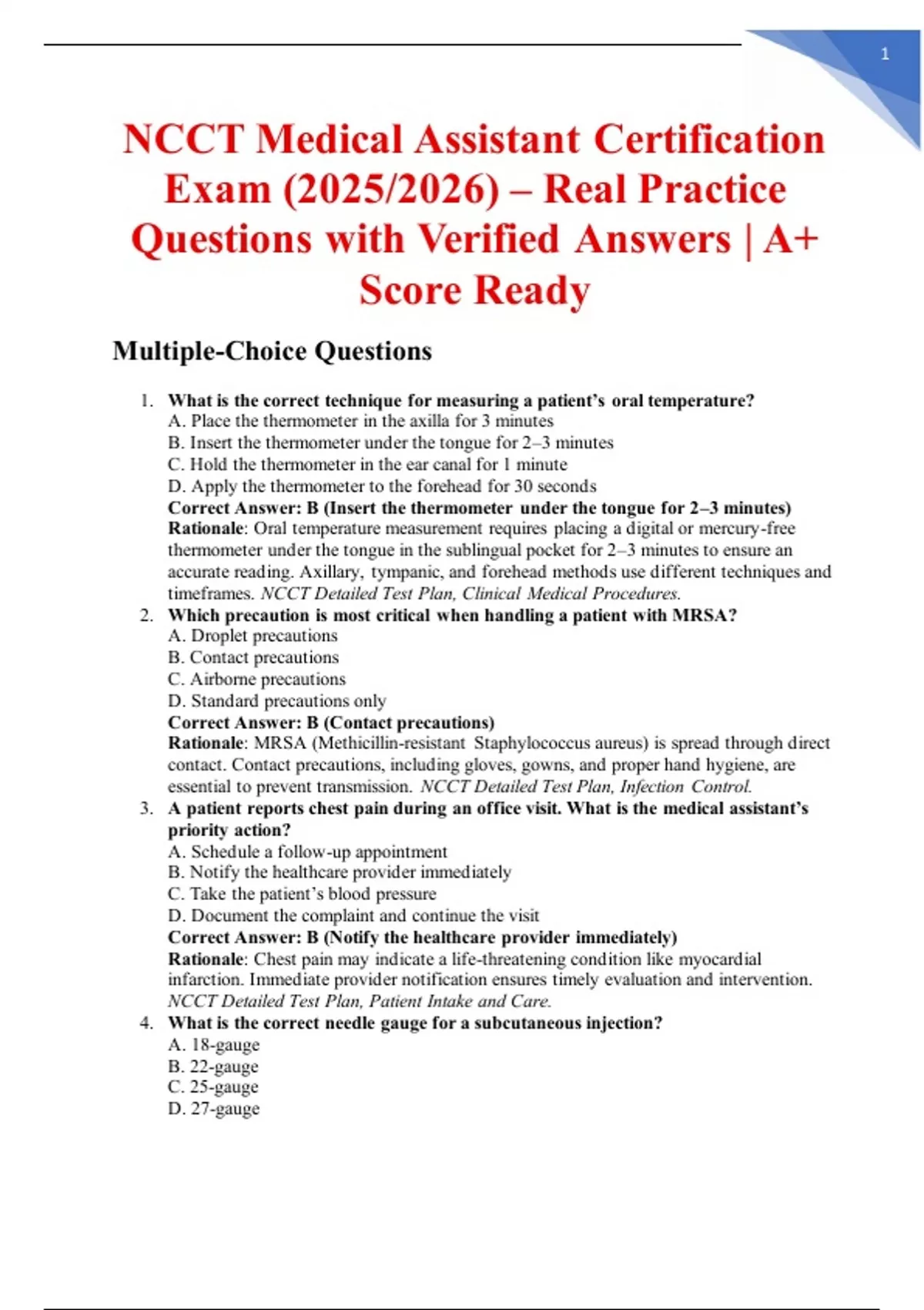 NCCT Medical Assistant Certification Exam (2025/2026) – Real Practice ...