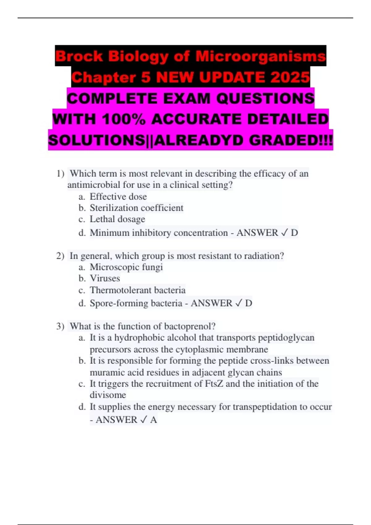 Brock Biology of Microorganisms Chapter 5 NEW UPDATE 2025 COMPLETE EXAM QUESTIONS WITH 100% ...