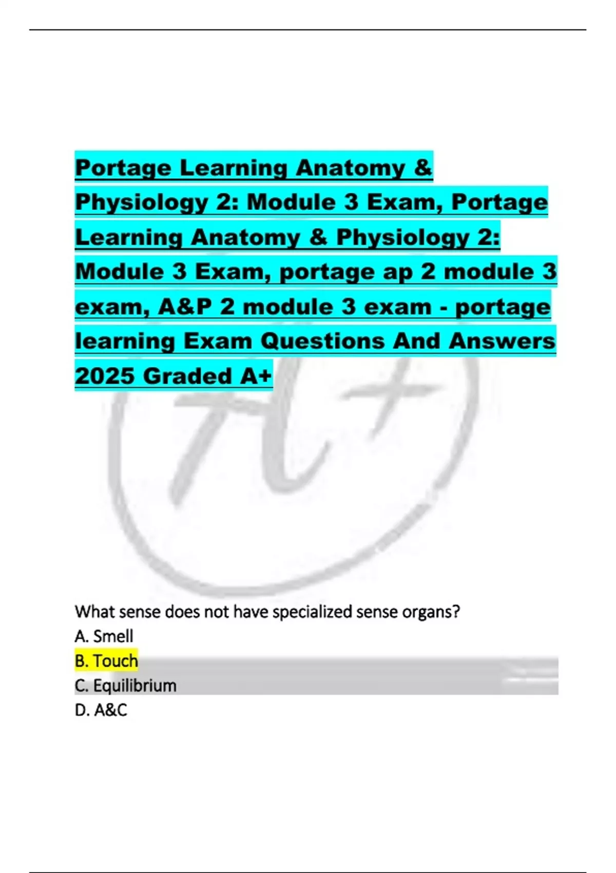 Portage Learning Anatomy & Physiology 2: Module 3 Exam, Portage ...