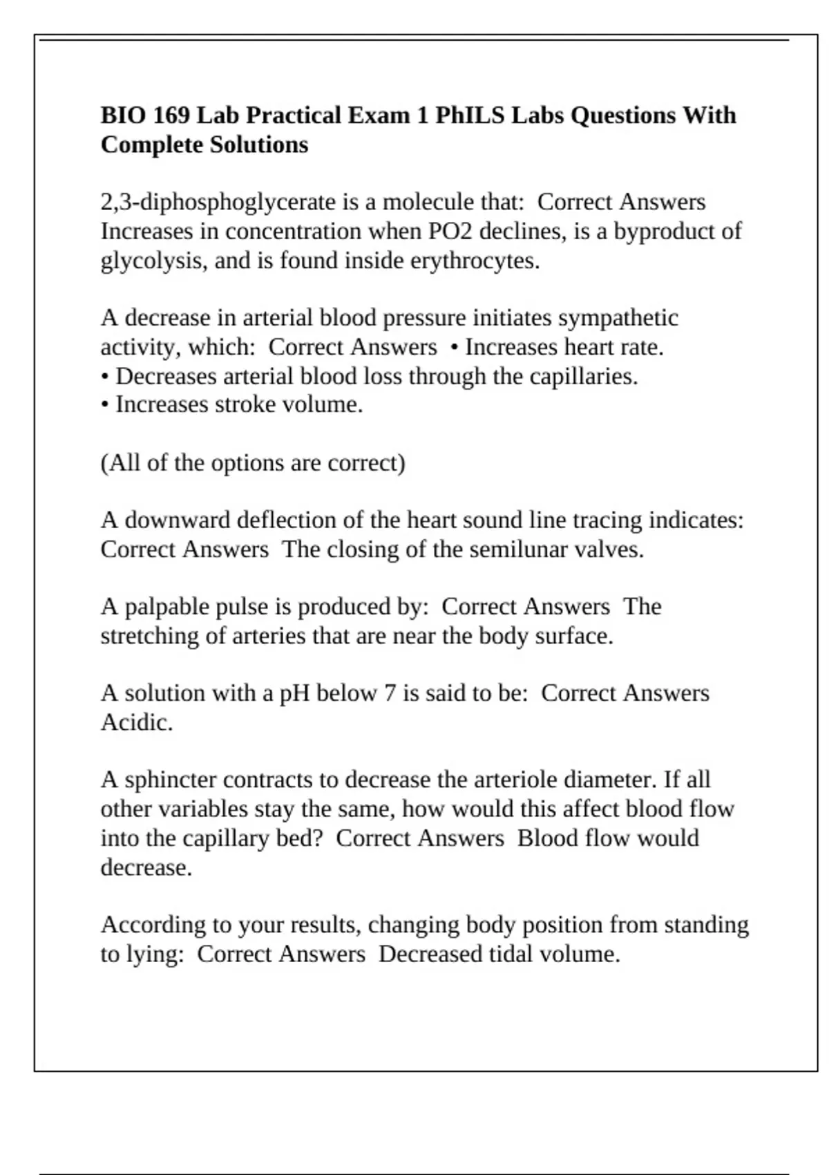 BIO 169 Lab Practical Exam 1 PhILS Labs Questions With Complete Solutions - BIO 169 - Stuvia US