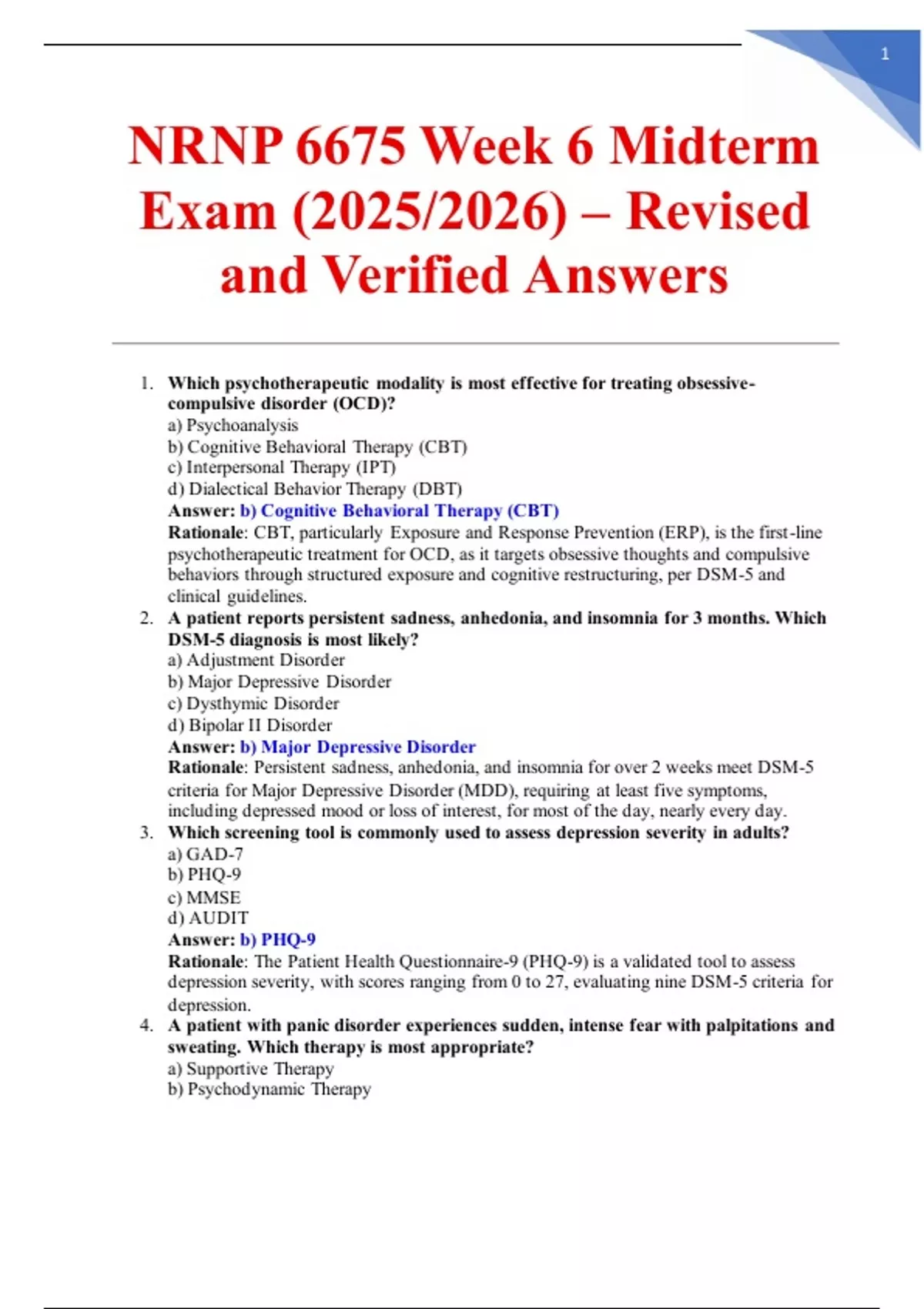 NRNP 6675 Week 6 Midterm Exam (2025/2026) – Revised and Verified ...