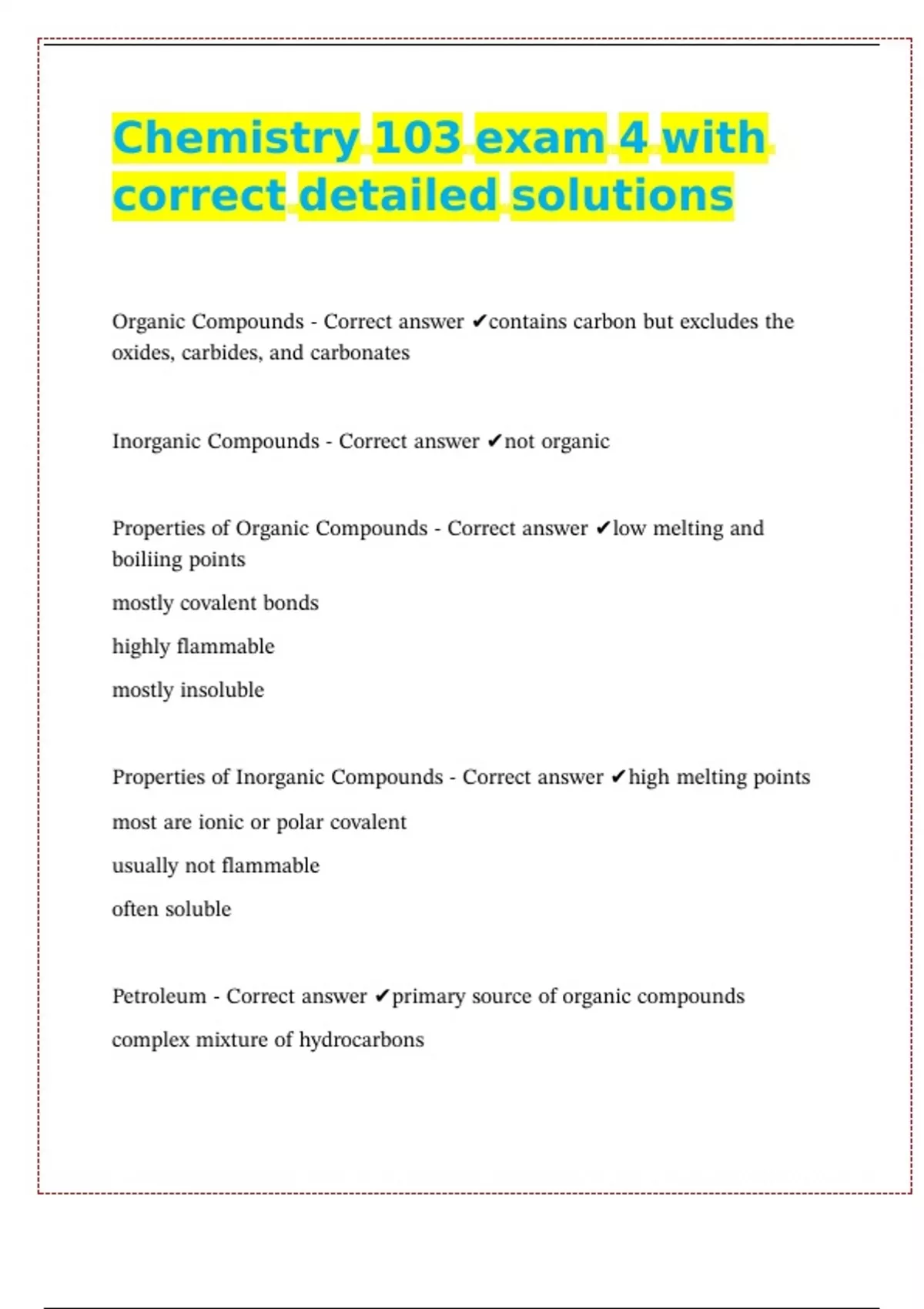 Chemistry 103 exam 4 with correct detailed solutions - Chem 103 - Stuvia US