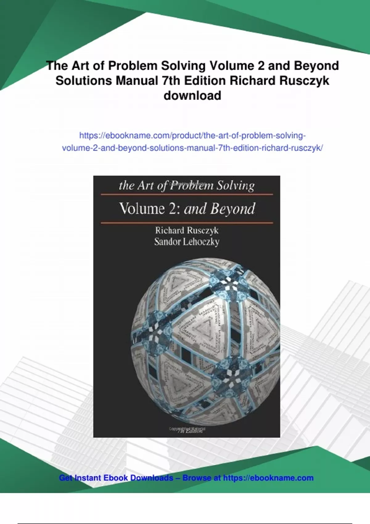 Summary The Art of Problem Solving Volume 2 and Beyond Solutions Manual 7th Edition Richard ...