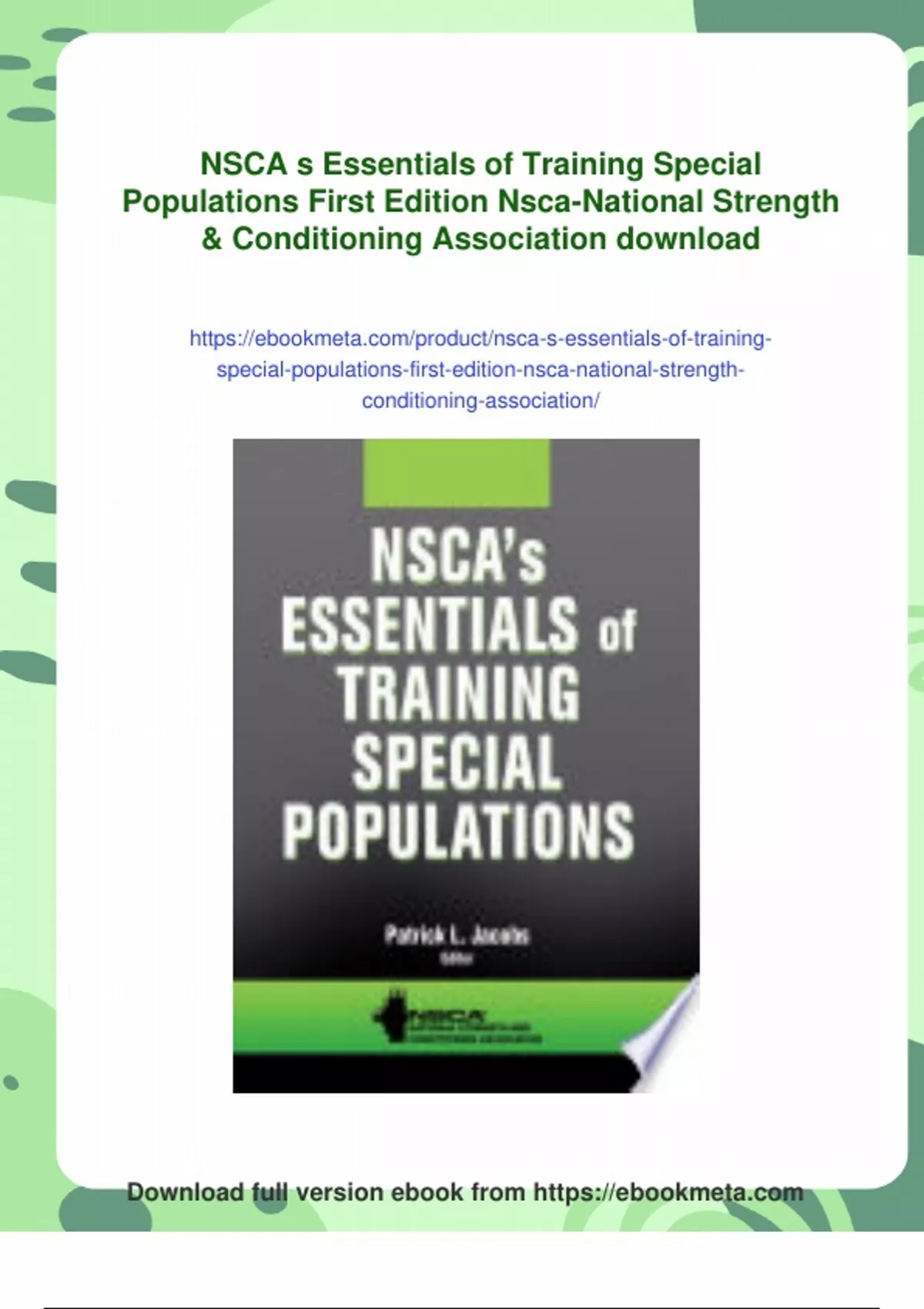 Summary NSCA s Essentials of Training Special Populations First Edition ...
