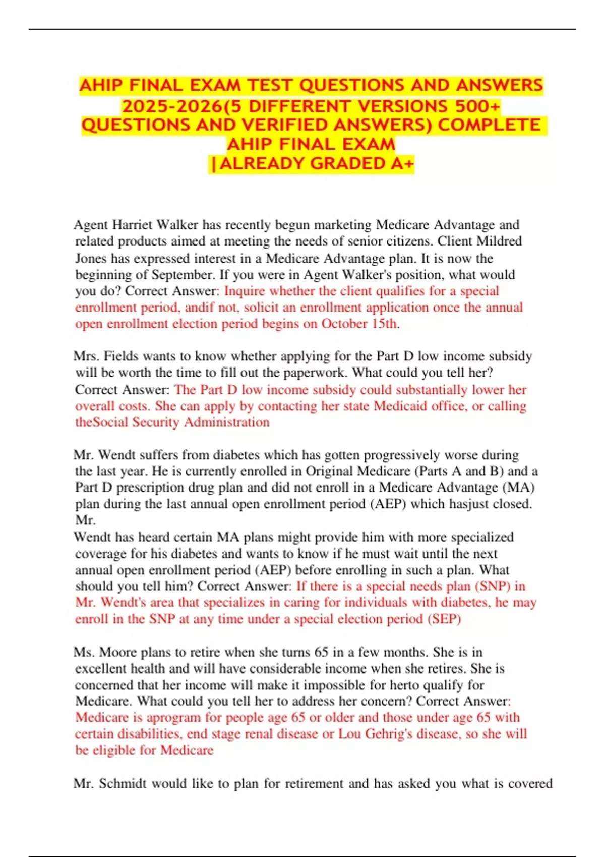 AHIP FINAL EXAM TEST QUESTIONS AND ANSWERS (5 DIFFERENT VERSIONS 500 ...