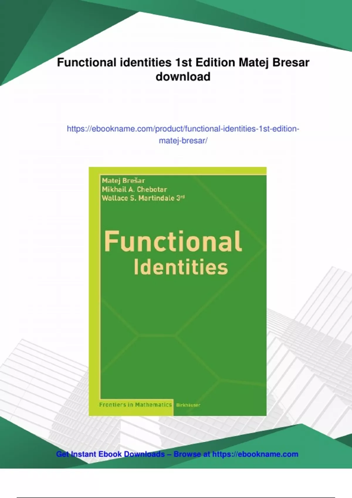 Summary Functional identities 1st Edition Matej Bresar - Digital ...