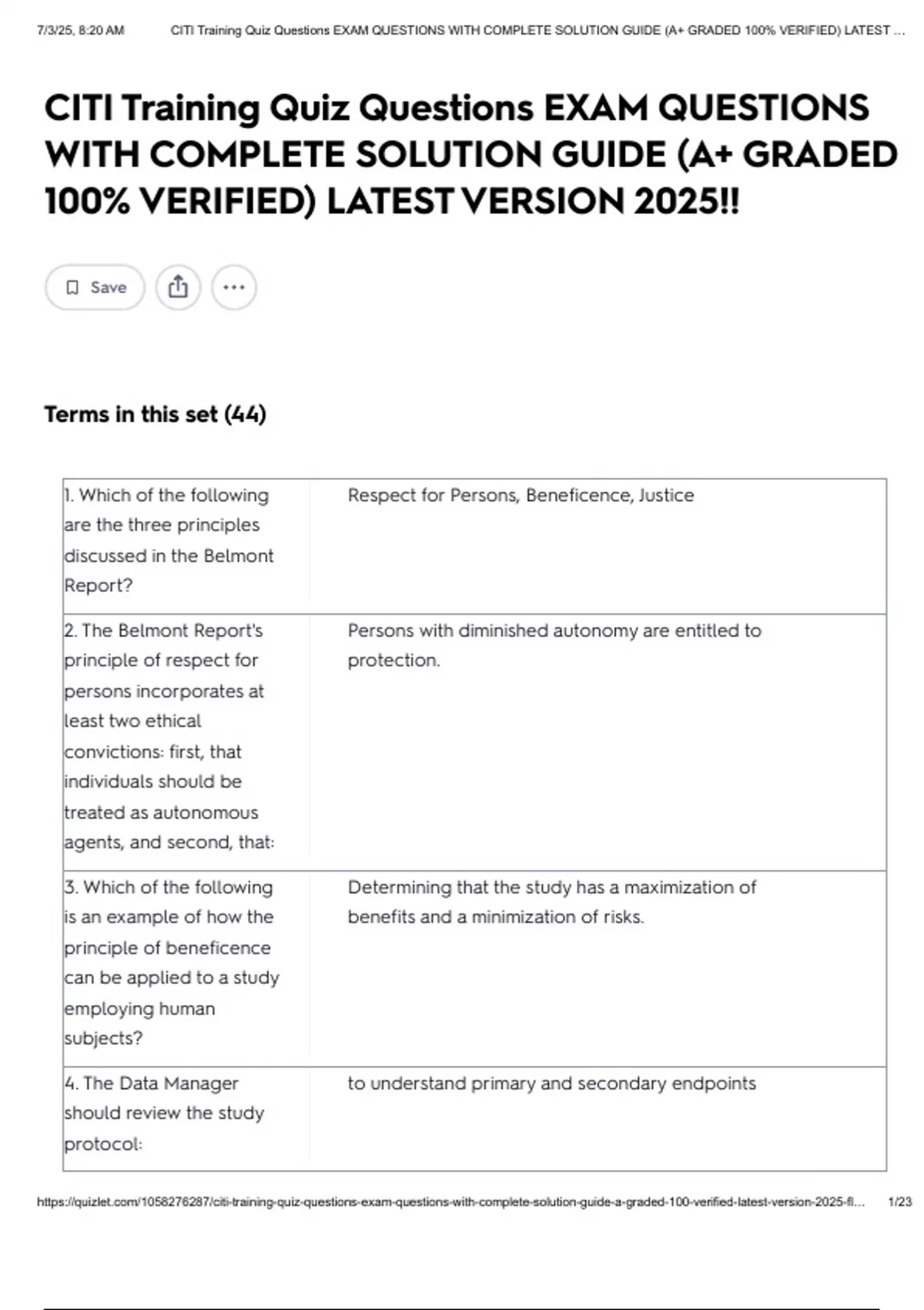 CITI Training Quiz Questions EXAM QUESTIONS WITH COMPLETE SOLUTION ...