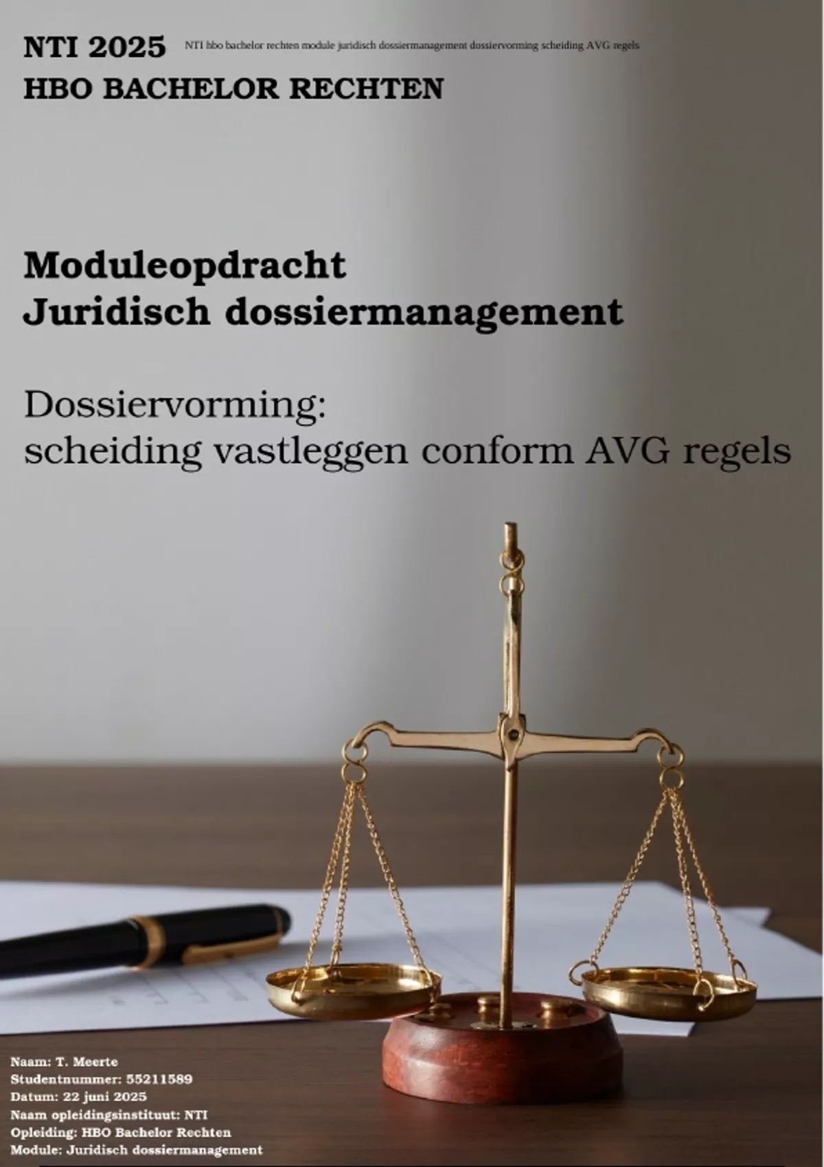 NTI HBO Recht - Juridisch Dossiermanagement - Voorbeeld juridische ...
