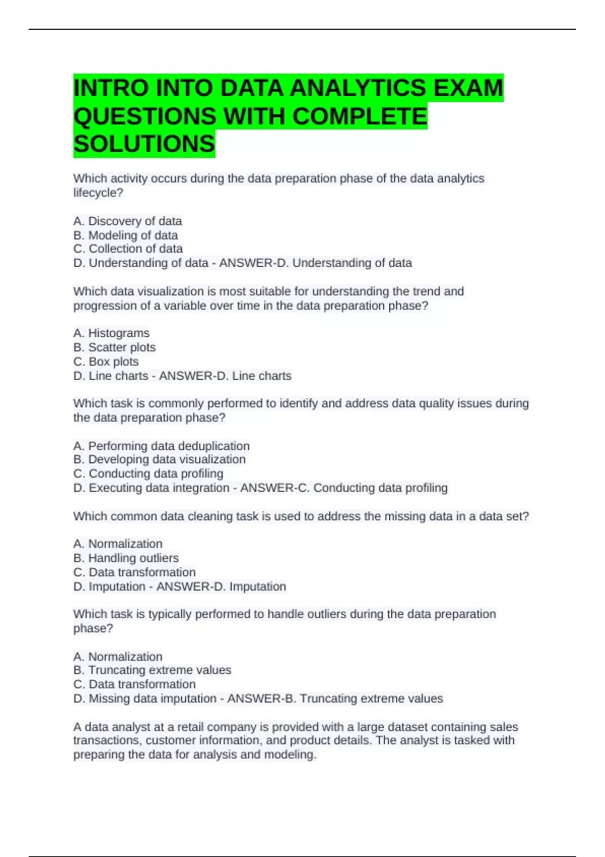 INTRO INTO DATA ANALYTICS EXAM QUESTIONS WITH COMPLETE SOLUTIONS - C790 ...