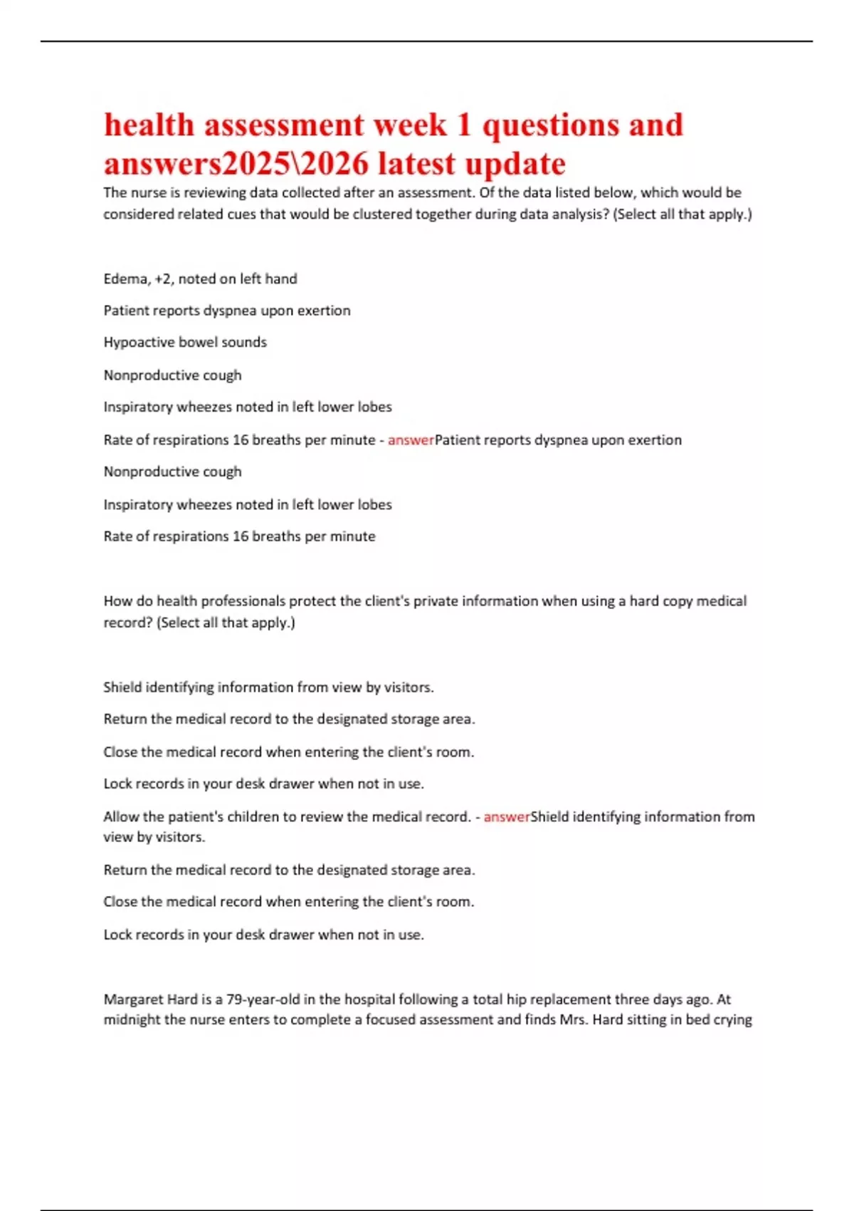 Health Assessment Week 1 Exam Questions and Answers (2025/2026 Edition ...