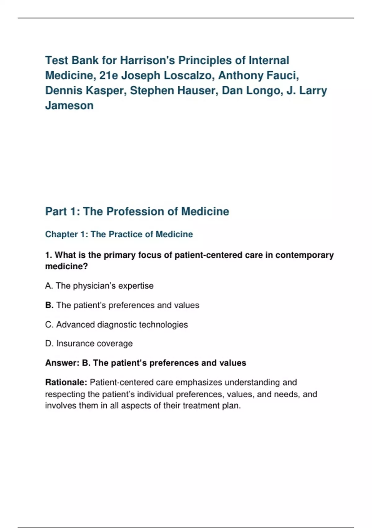 Test Bank for Harrison's Principles of Internal Medicine, 21e | Joseph ...