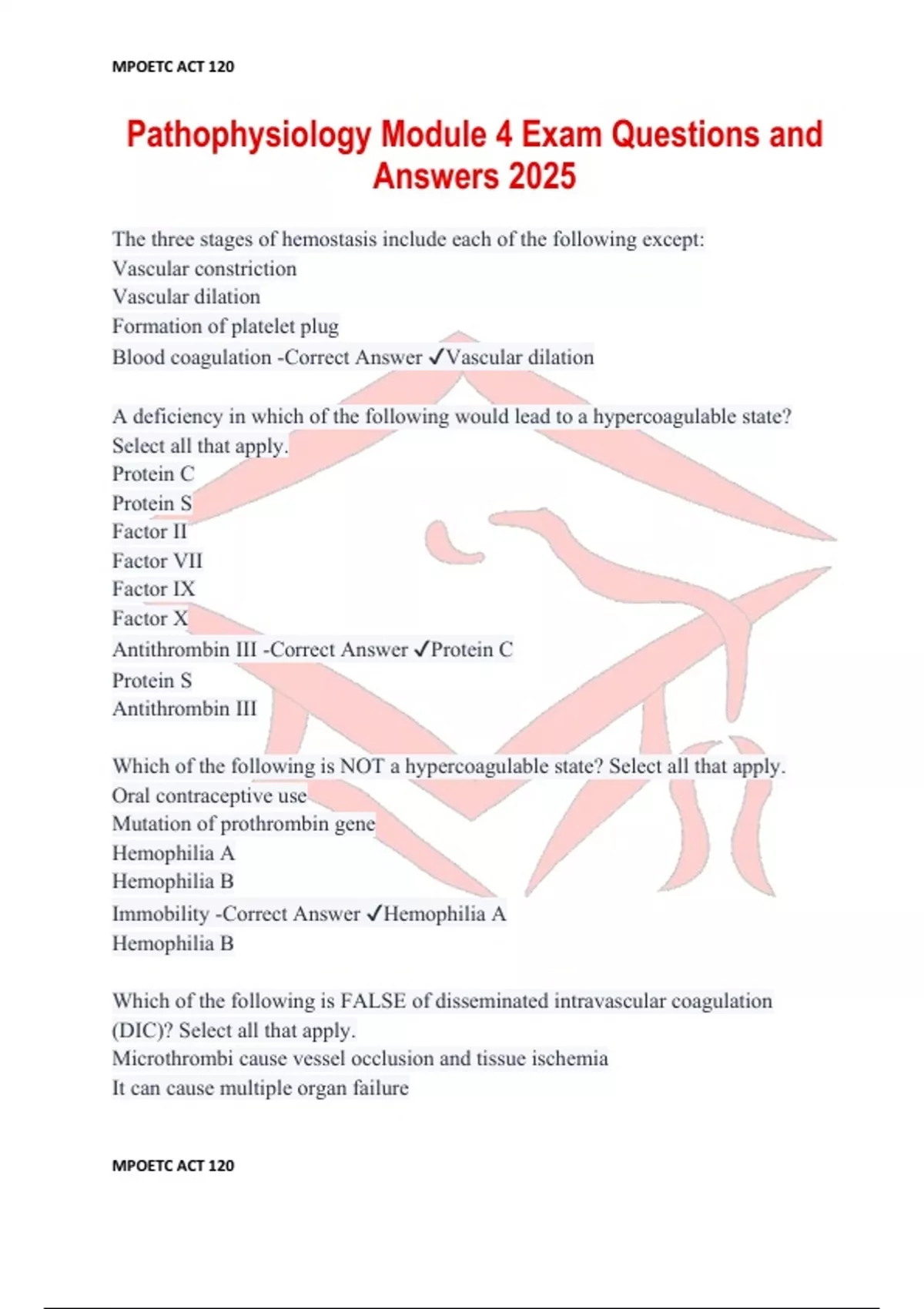 Pathophysiology Module 4 Exam Questions and Answers 2025 ...