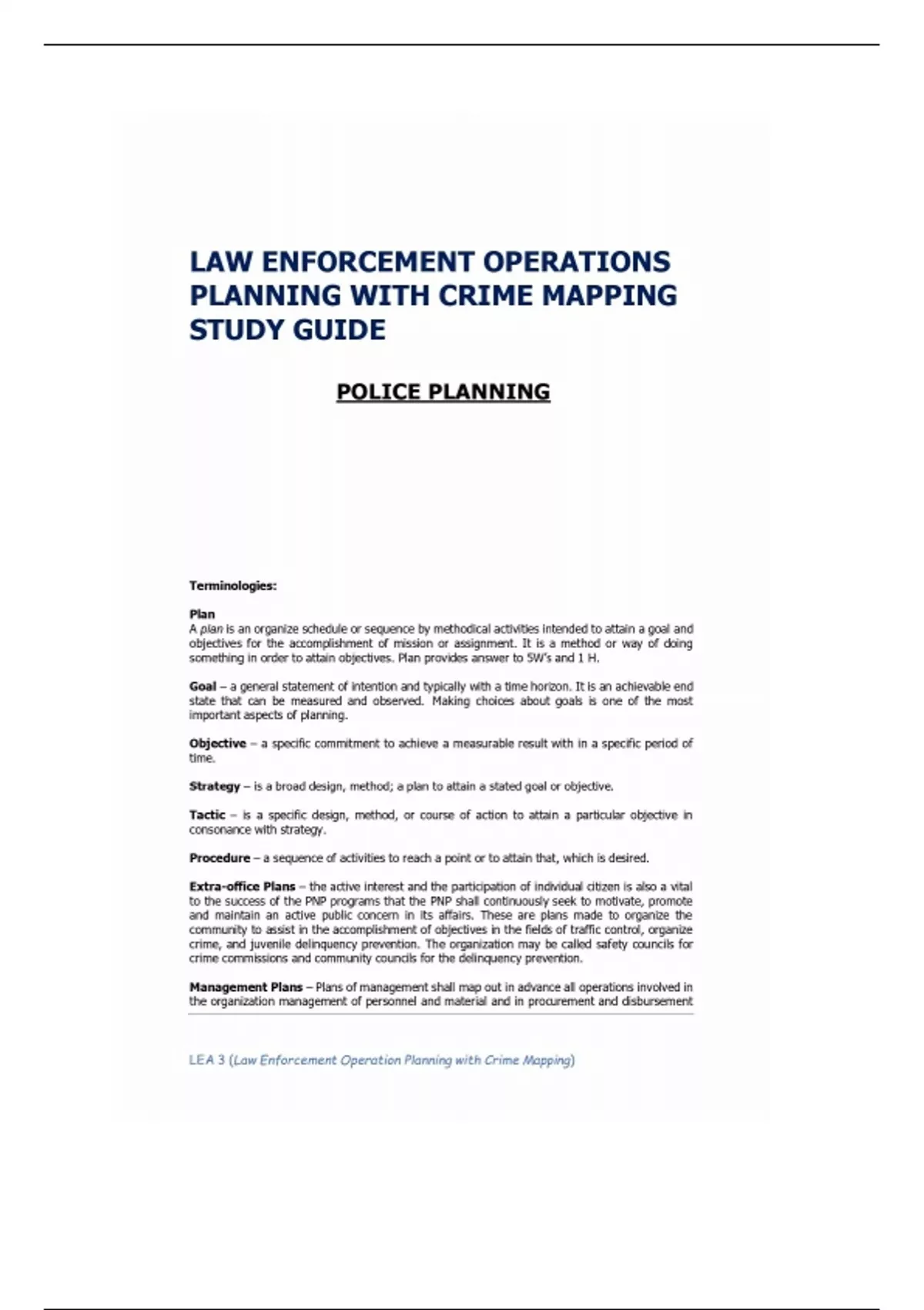 LAW ENFORCEMENT OPERATIONS PLANNING WITH CRIME MAPPING STUDY GUIDE ...