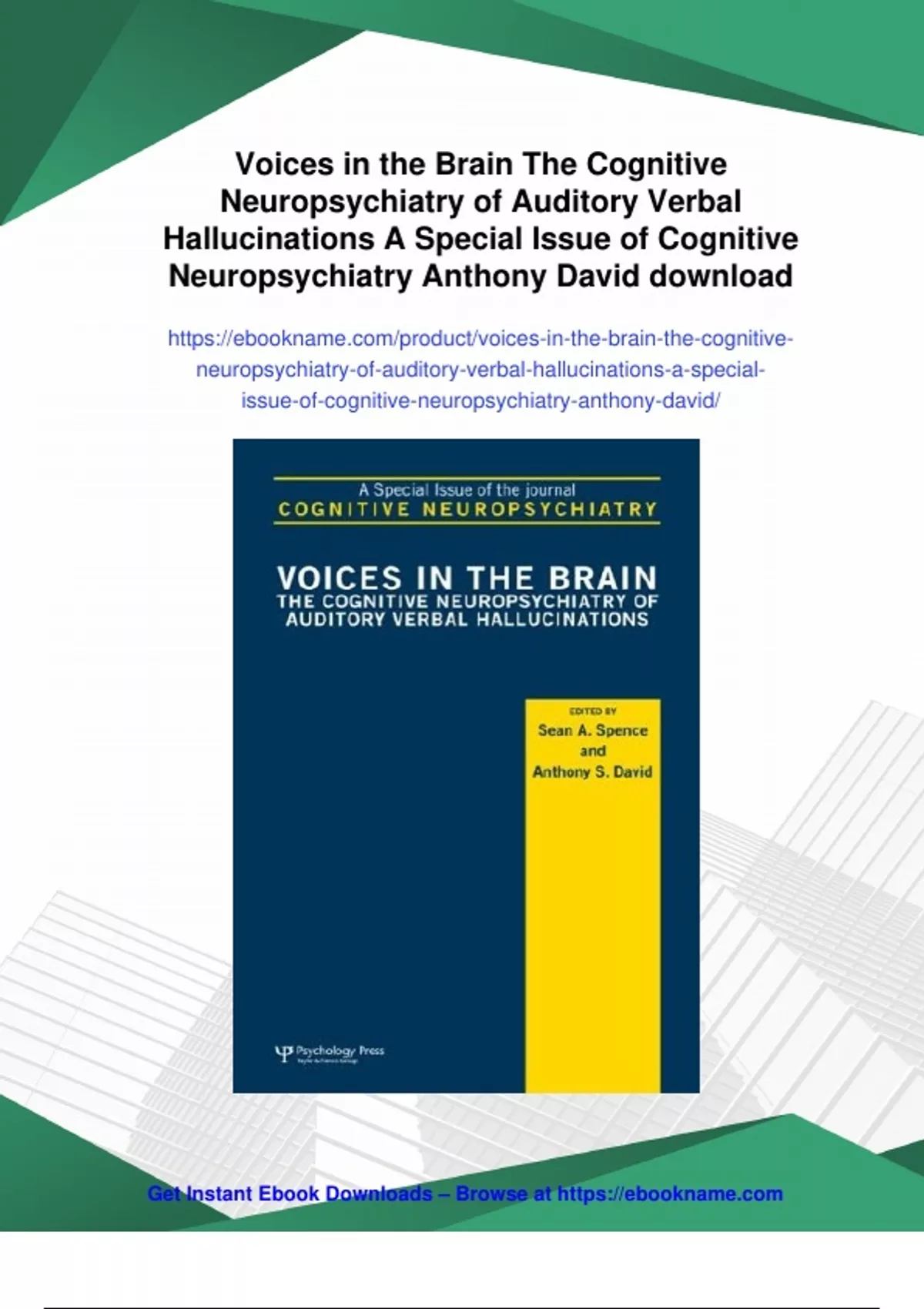 Summary Voices in the Brain The Cognitive Neuropsychiatry of Auditory ...