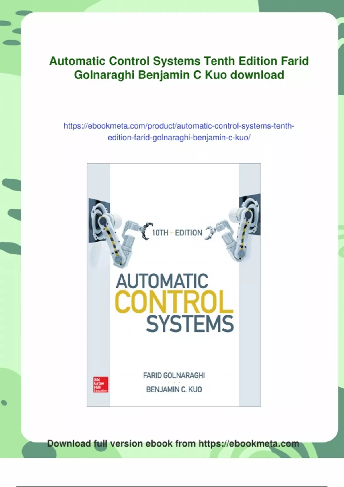 Summary Automatic Control Systems Tenth Edition Farid Golnaraghi Benjamin C Kuo - Instant ...