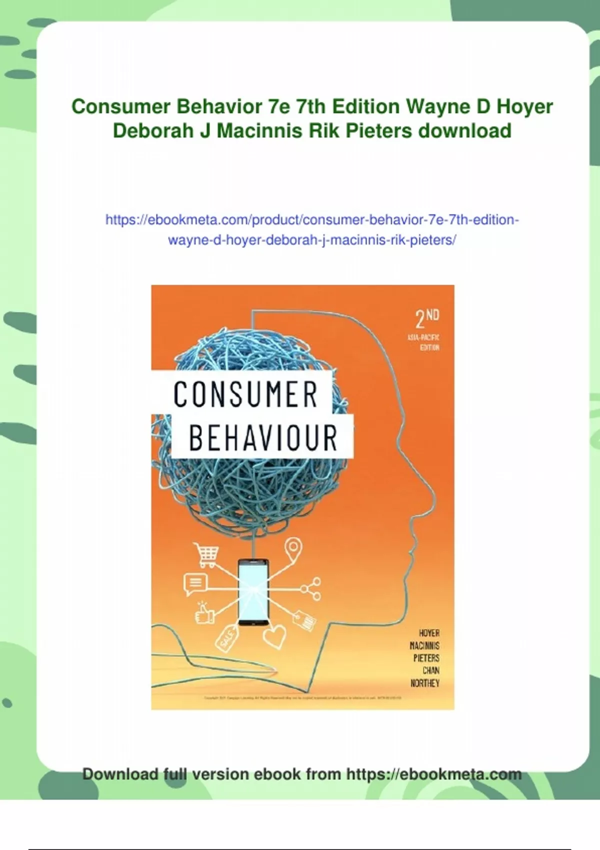 Summary Consumer Behavior 7e 7th Edition Wayne D Hoyer Deborah J Macinnis Rik Pieters - Instant ...