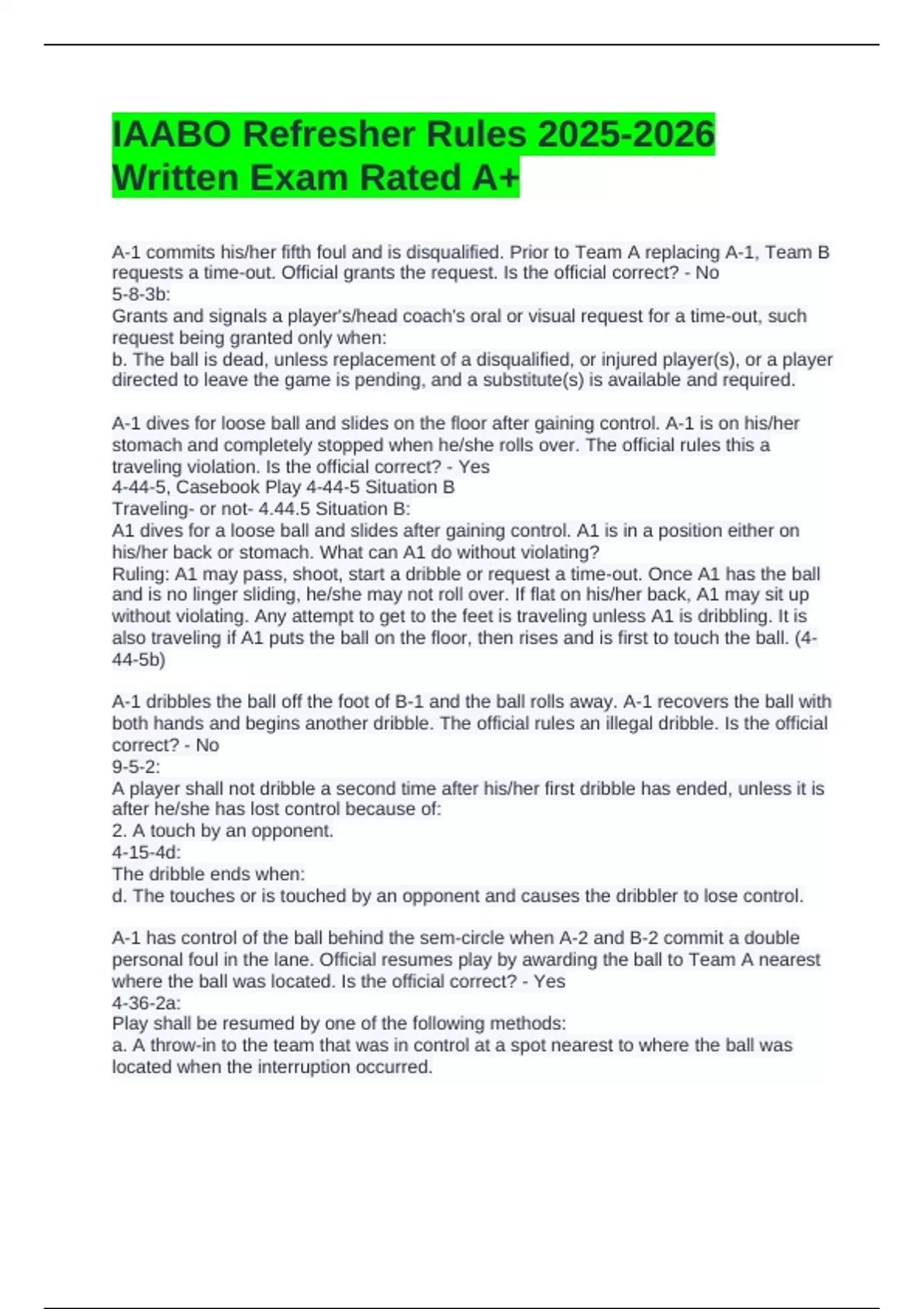 IAABO Refresher Rules Written Exam Rated A+ - IAABO Refresher - Stuvia US