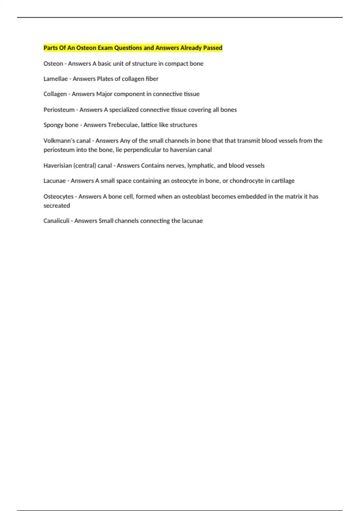 Parts Of An Osteon Exam Questions and Answers Already Passed - Parts Of ...