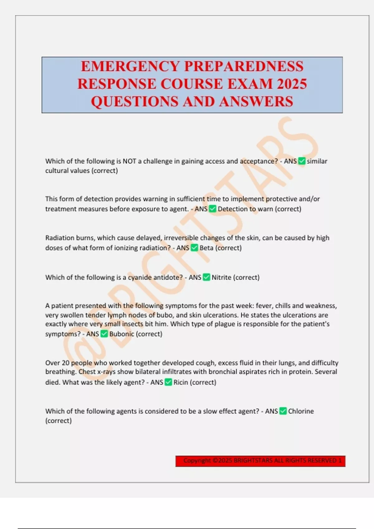 EMERGENCY PREPAREDNESS RESPONSE COURSE EXAM 2025 QUESTIONS AND ANSWERS ...