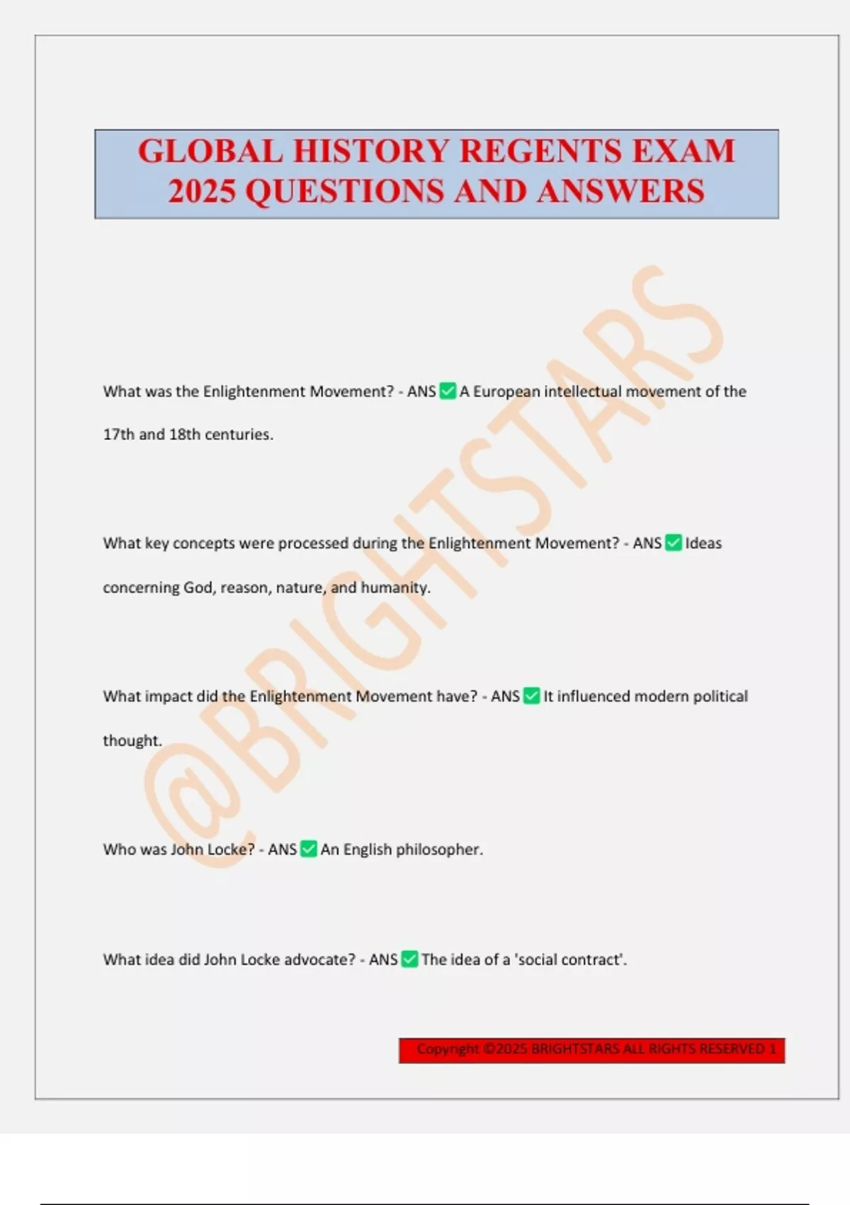 GLOBAL HISTORY REGENTS EXAM 2025 QUESTIONS AND ANSWERS - GLOBAL HISTORY ...