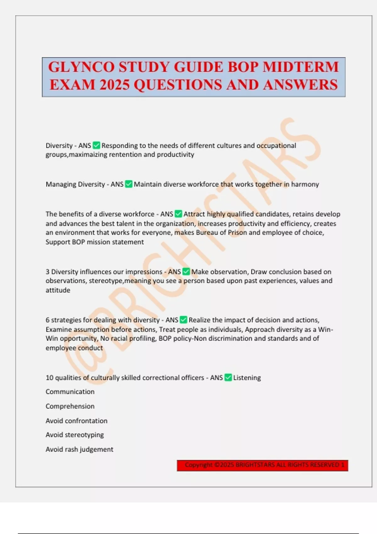 GLYNCO STUDY GUIDE BOP MIDTERM EXAM 2025 QUESTIONS AND ANSWERS - GLYNCO ...