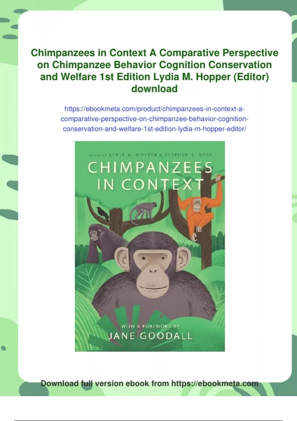Summary Chimpanzees in Context A Comparative Perspective on Chimpanzee ...