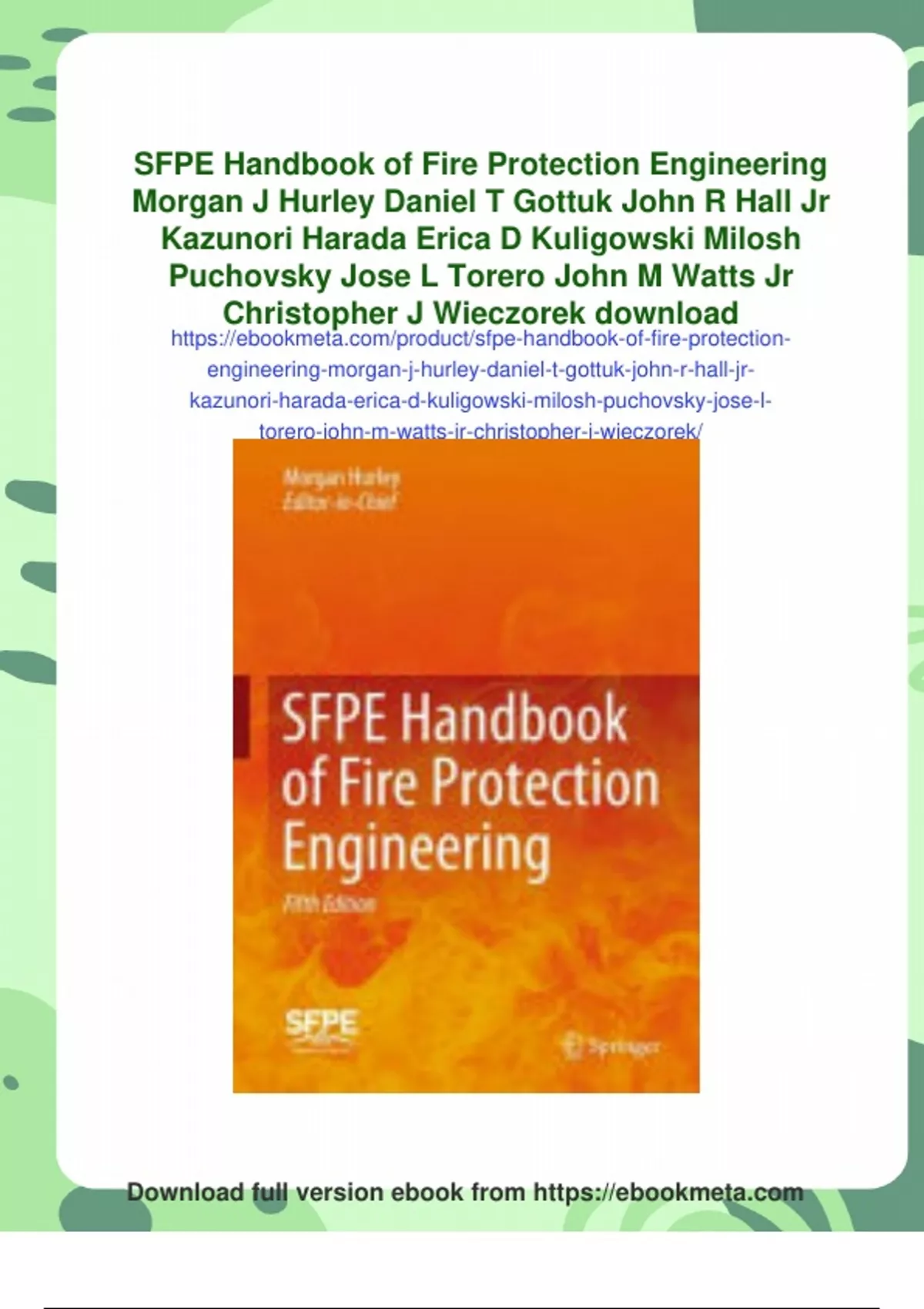 Summary SFPE Handbook of Fire Protection Engineering Morgan J Hurley ...