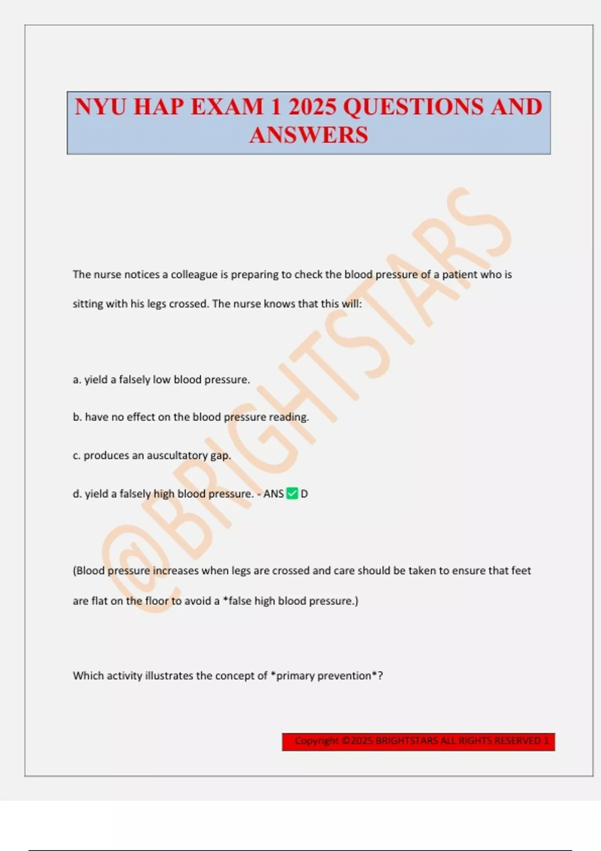 NYU HAP EXAM 1 2025 QUESTIONS AND ANSWERS - HAP - Stuvia US