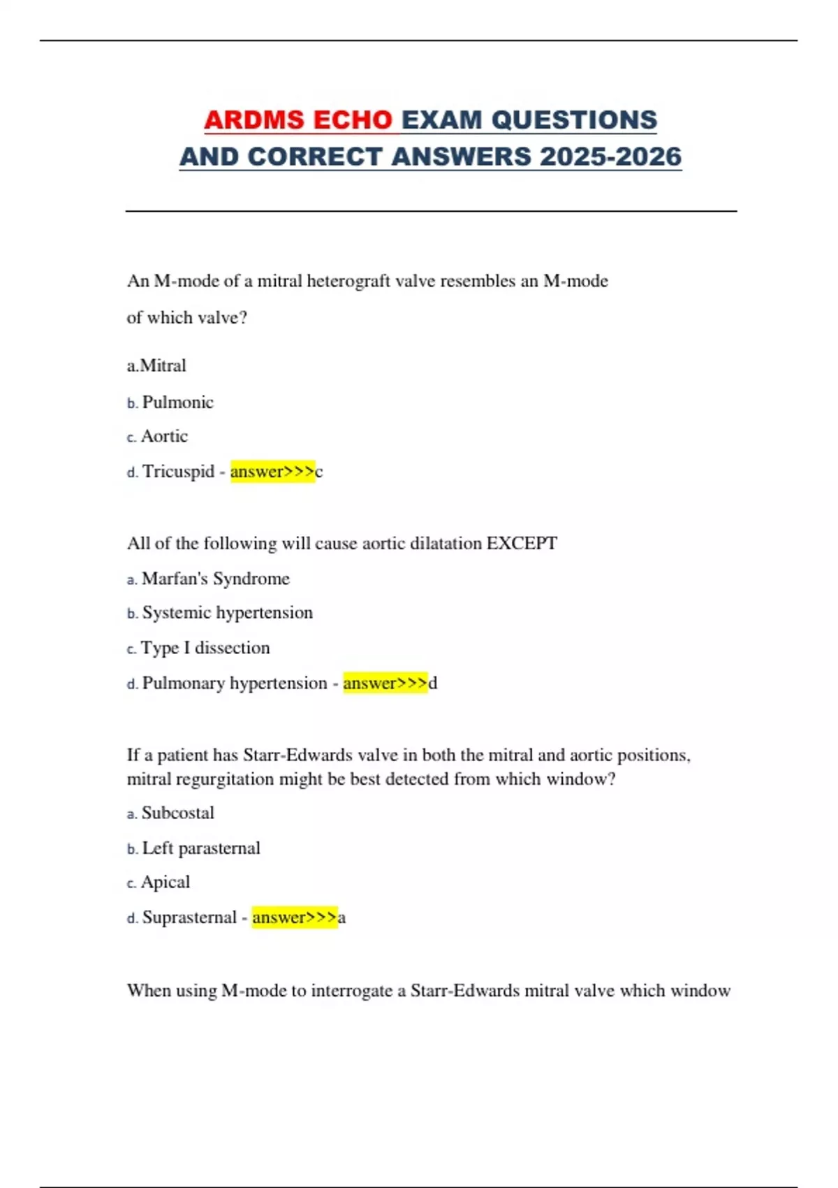 ARDMS Echo Exam | | Complete Question Bank with Correct Answers - ARDMS ...