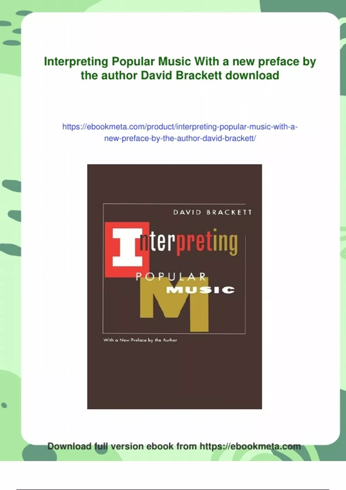 Summary Interpreting Popular Music With a new preface by the author ...