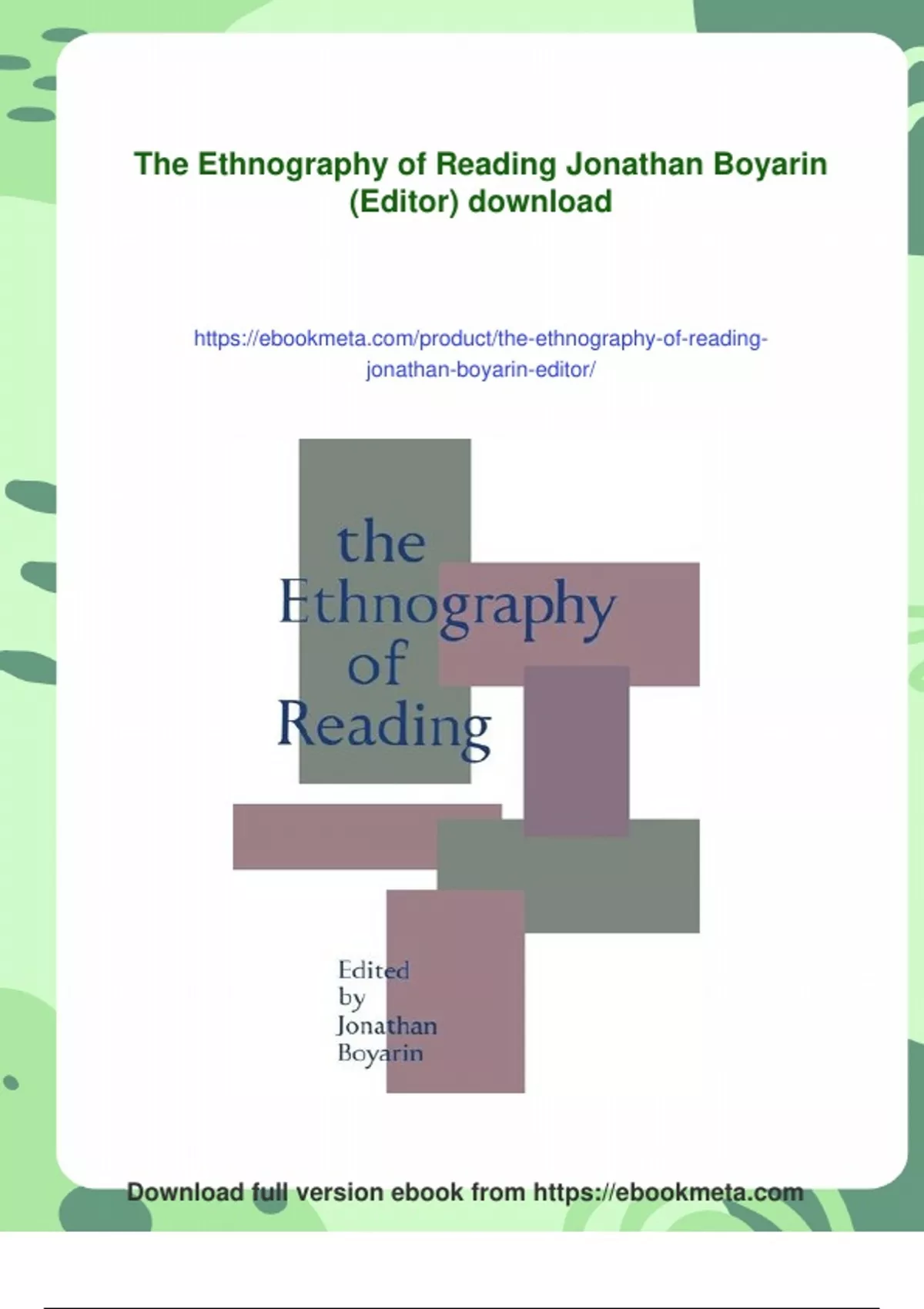 Summary The Ethnography of Reading Jonathan Boyarin (Editor) - Instant ...