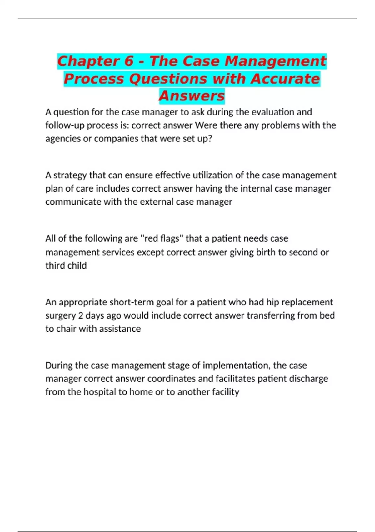 Chapter 6 - The Case Management Process Questions with Accurate Answers ...