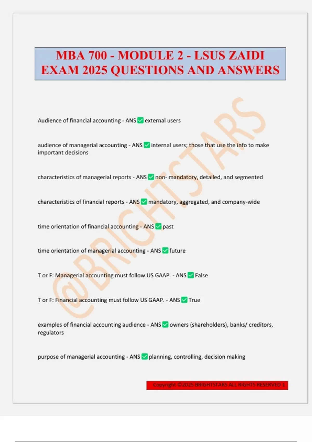 MBA 700 - MODULE 2 - LSUS ZAIDI EXAM 2025 QUESTIONS AND ANSWERS - MBA ...