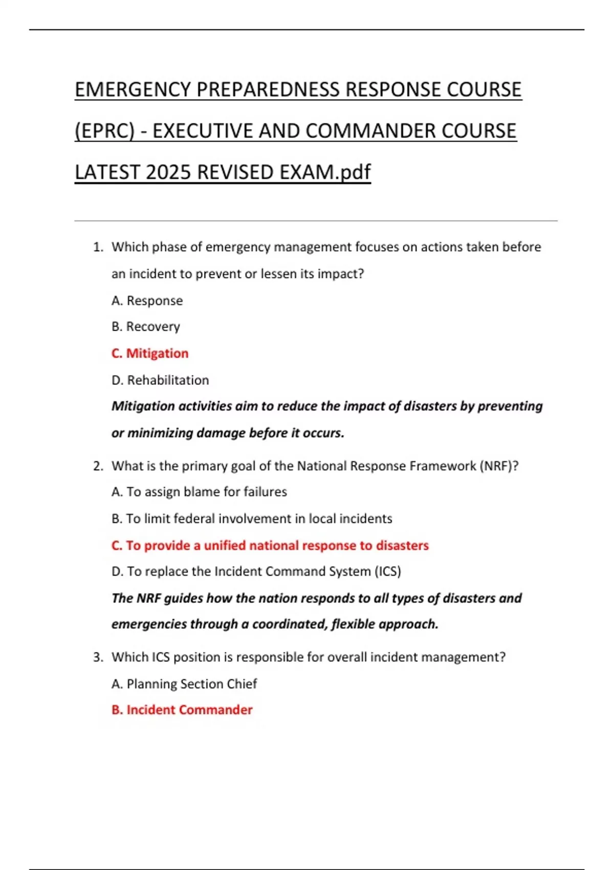 EMERGENCY PREPAREDNESS RESPONSE COURSE (EPRC) - EXECUTIVE AND COMMANDER ...