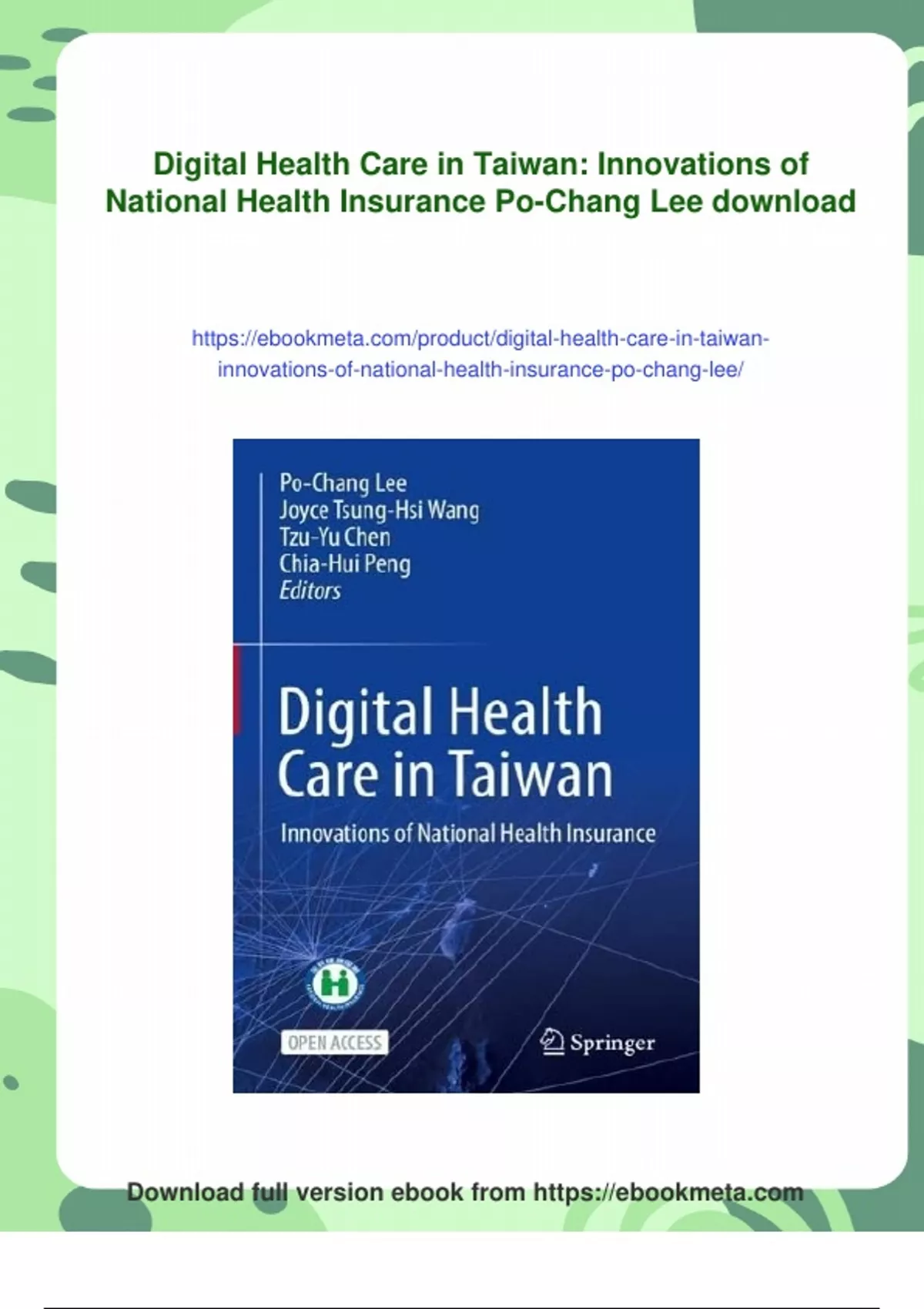 Summary Digital Health Care in Taiwan: Innovations of National Health ...
