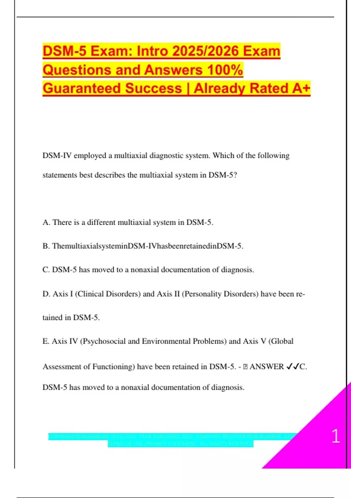 DSM-5 Exam: Intro 2025/2026 Exam Questions and Answers 100% Guaranteed ...