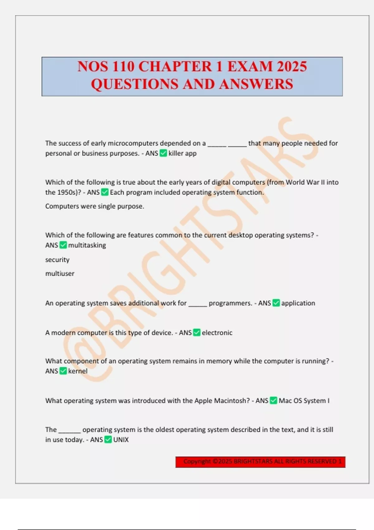 NOS 110 CHAPTER 1 EXAM 2025 QUESTIONS AND ANSWERS - NOS 110 - Stuvia US