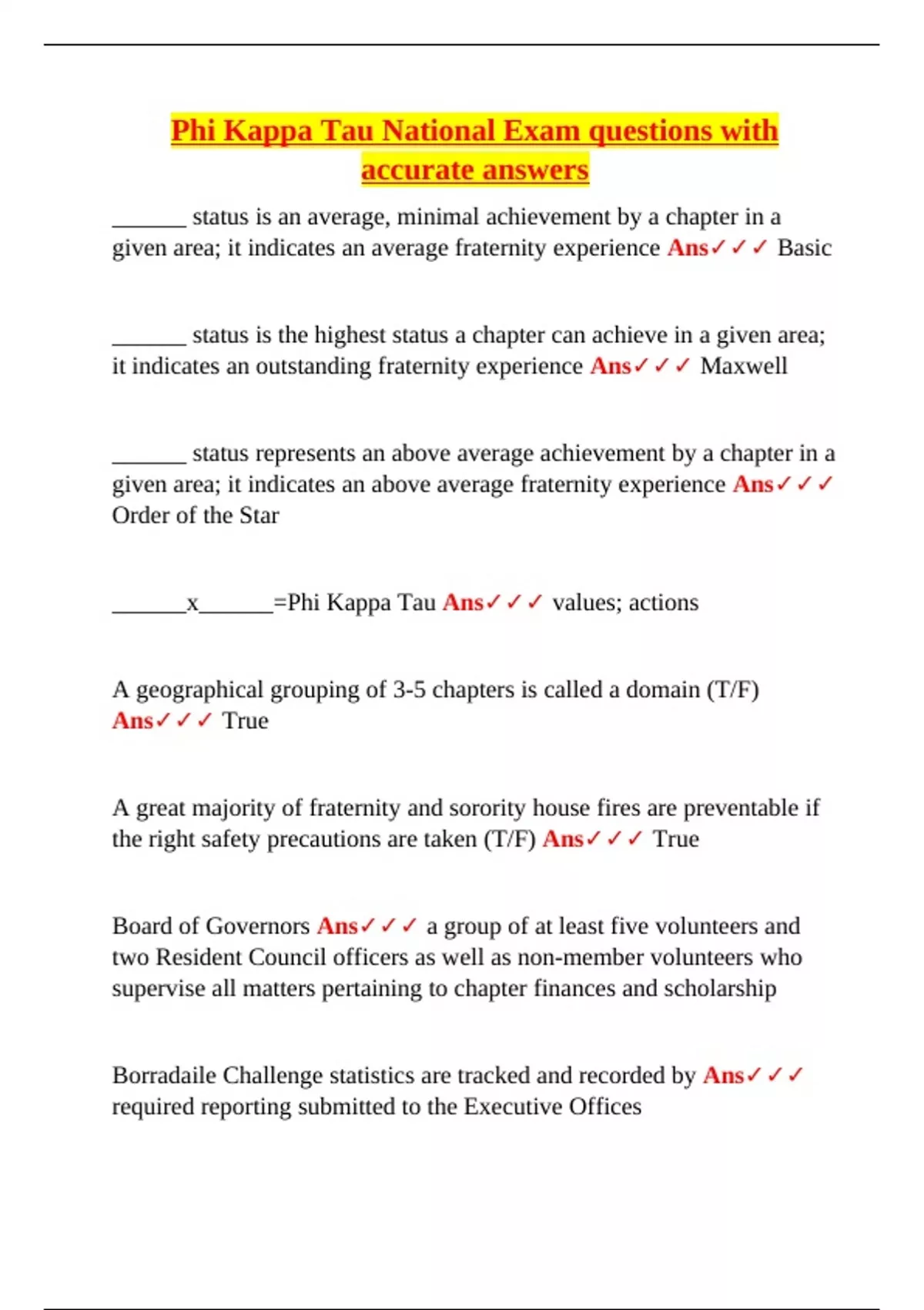 Phi Kappa Tau National Exam – Complete and Accurate Questions and ...