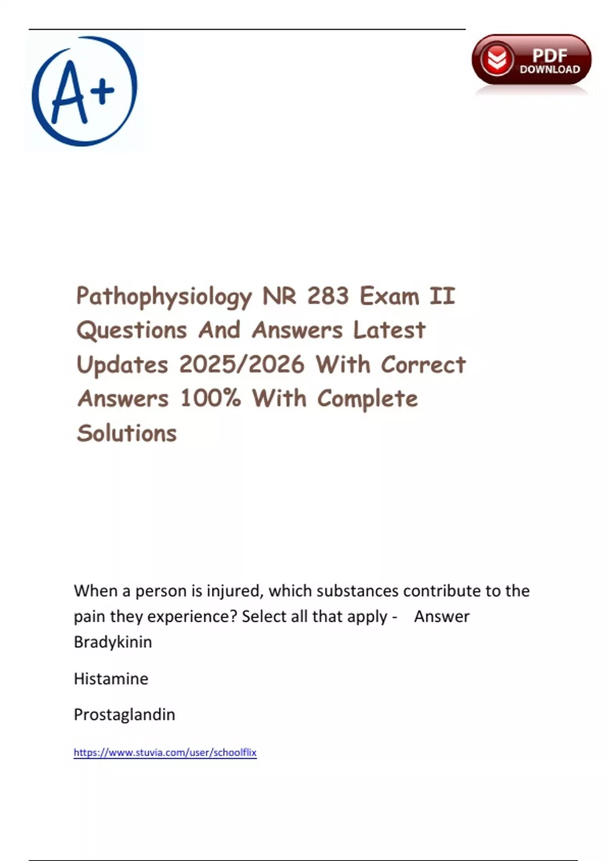 Pathophysiology NR 283 Exam II Questions And Answers Latest Updates ...