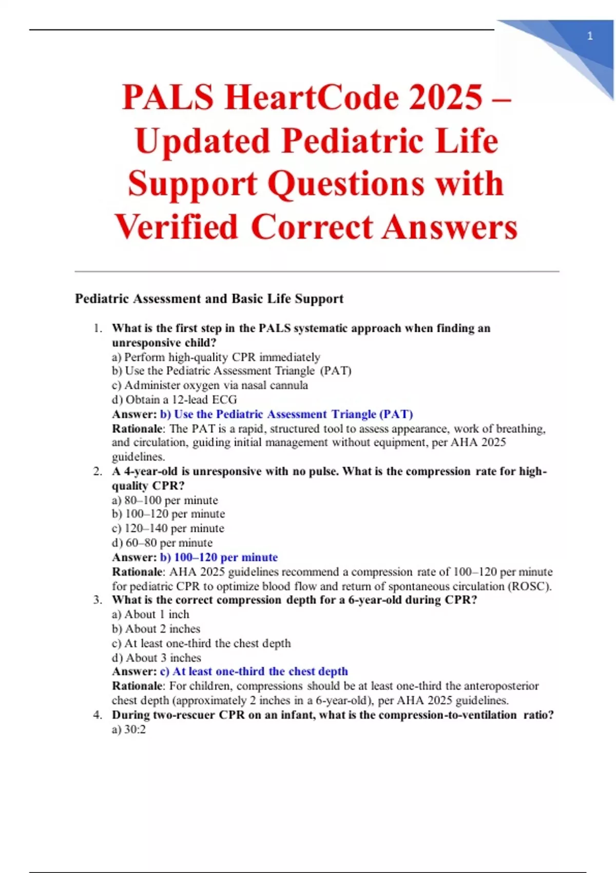 PALS HeartCode 2025 – Updated Pediatric Life Support Questions with ...